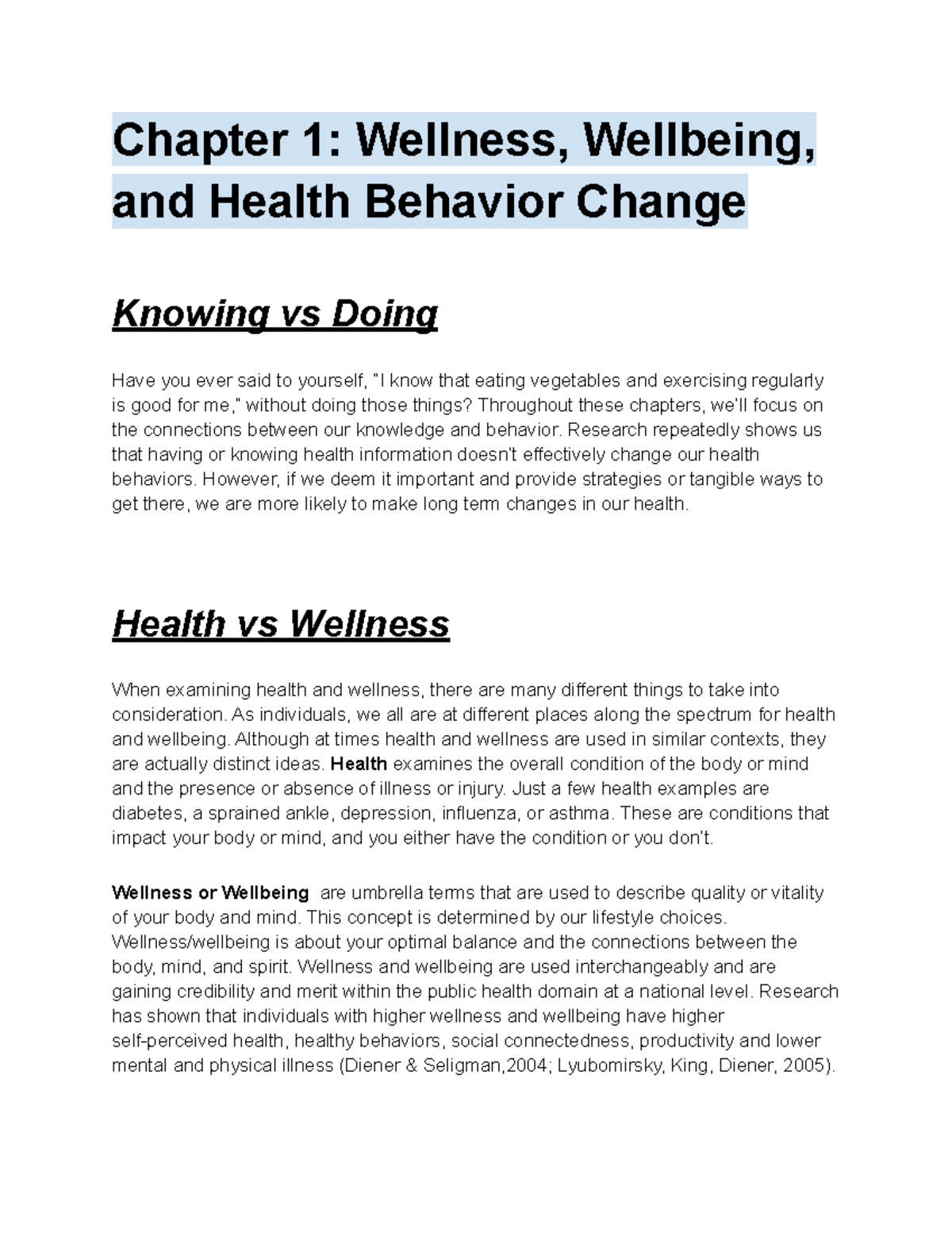 Final Exam study guide - Chapter 1: Wellness, Wellbeing, and Health ...