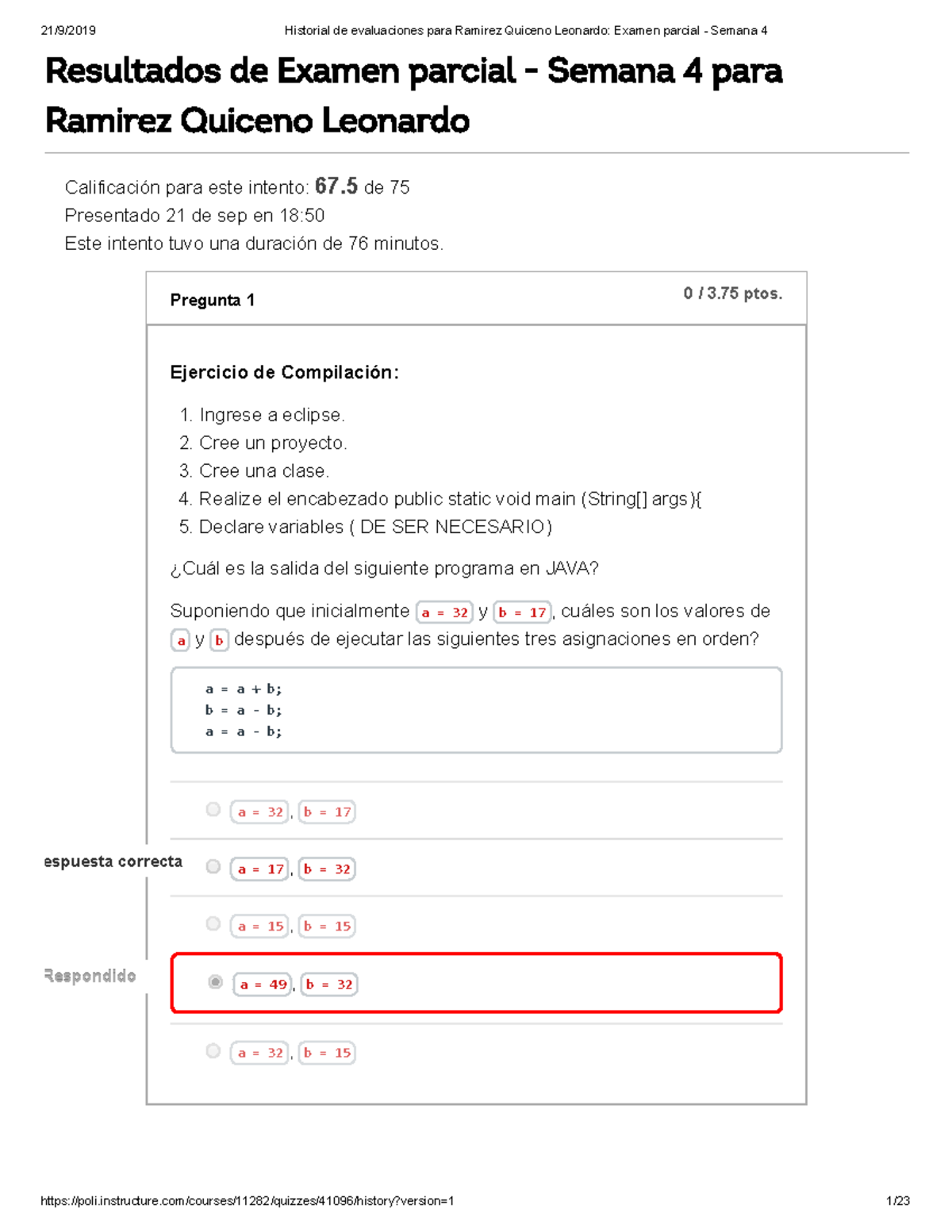 Programacion de computadores-Examen parcial - Semana 4 (Intento 1) Politecnico Grancolombiano ...