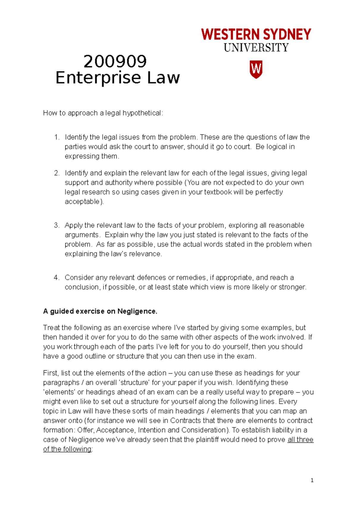 Special Topic - How to answer a Law problem - 200909 Enterprise Law How ...