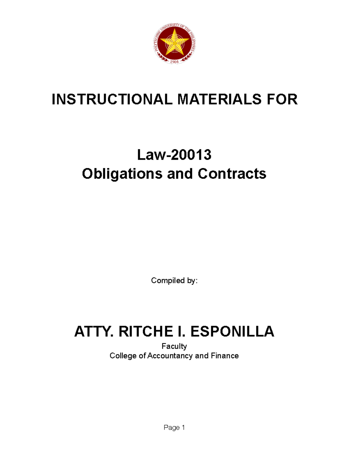 Law 2001 3 Law On Obligations Contracts Instructional Materials For
