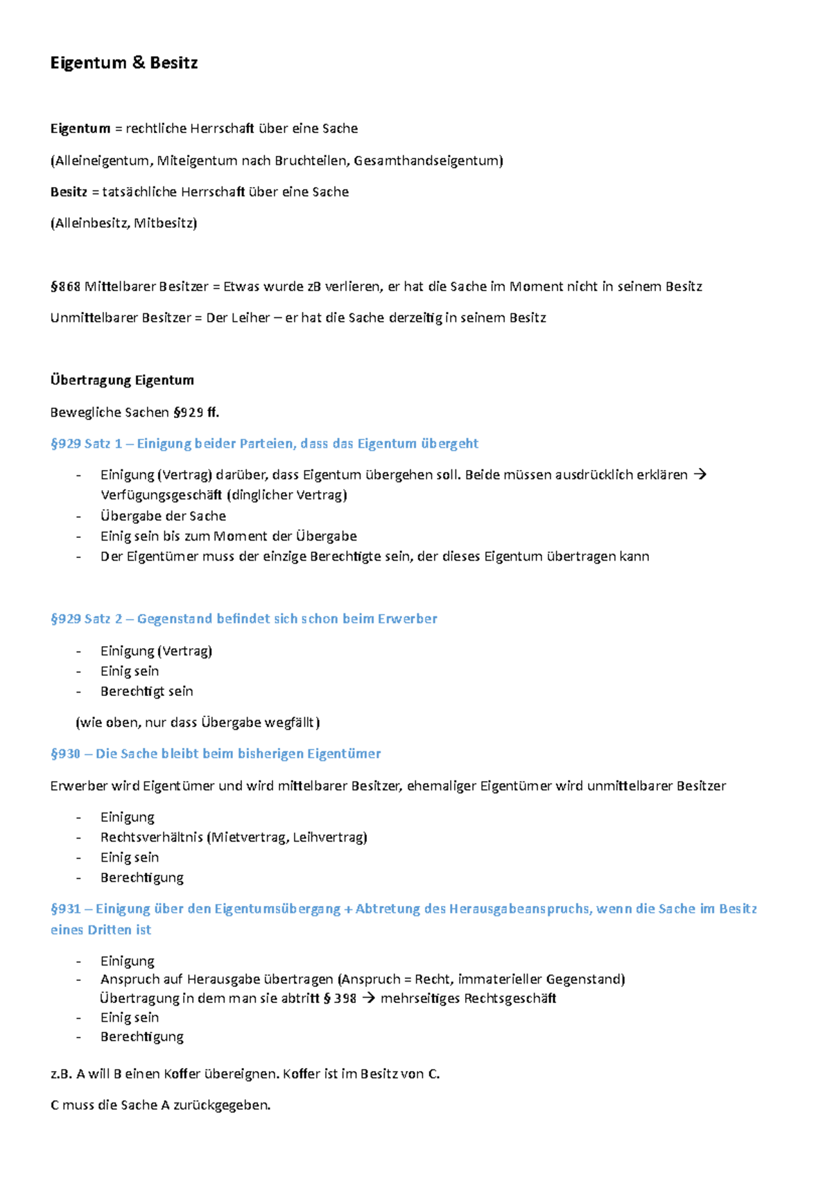 Eigentum und Besitz - Eigentum & Besitz Eigentum = rechtliche ...