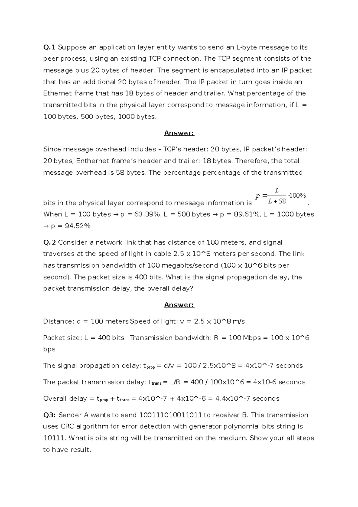 Practical Exam - Tutorial - Q Suppose an application layer entity wants to send an L-byte ...