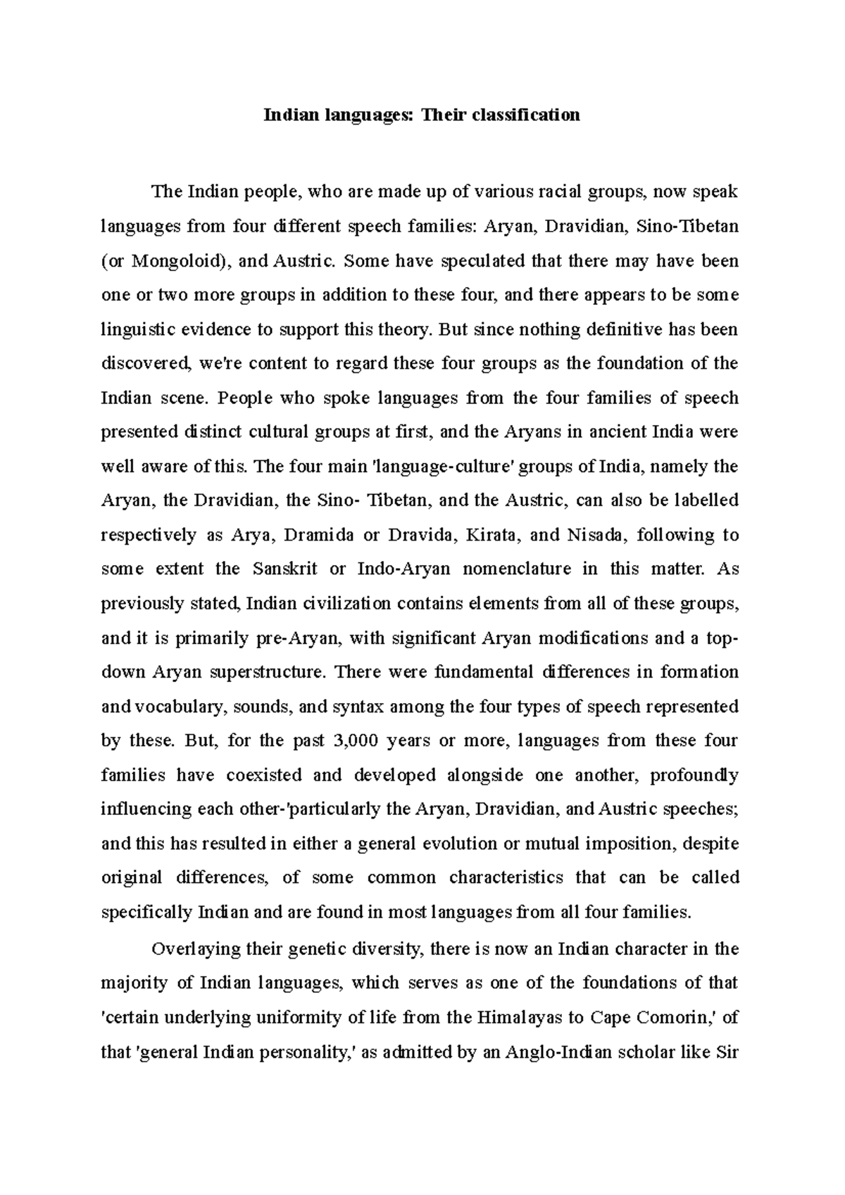 Indian languages Their classification - Some have speculated that there ...