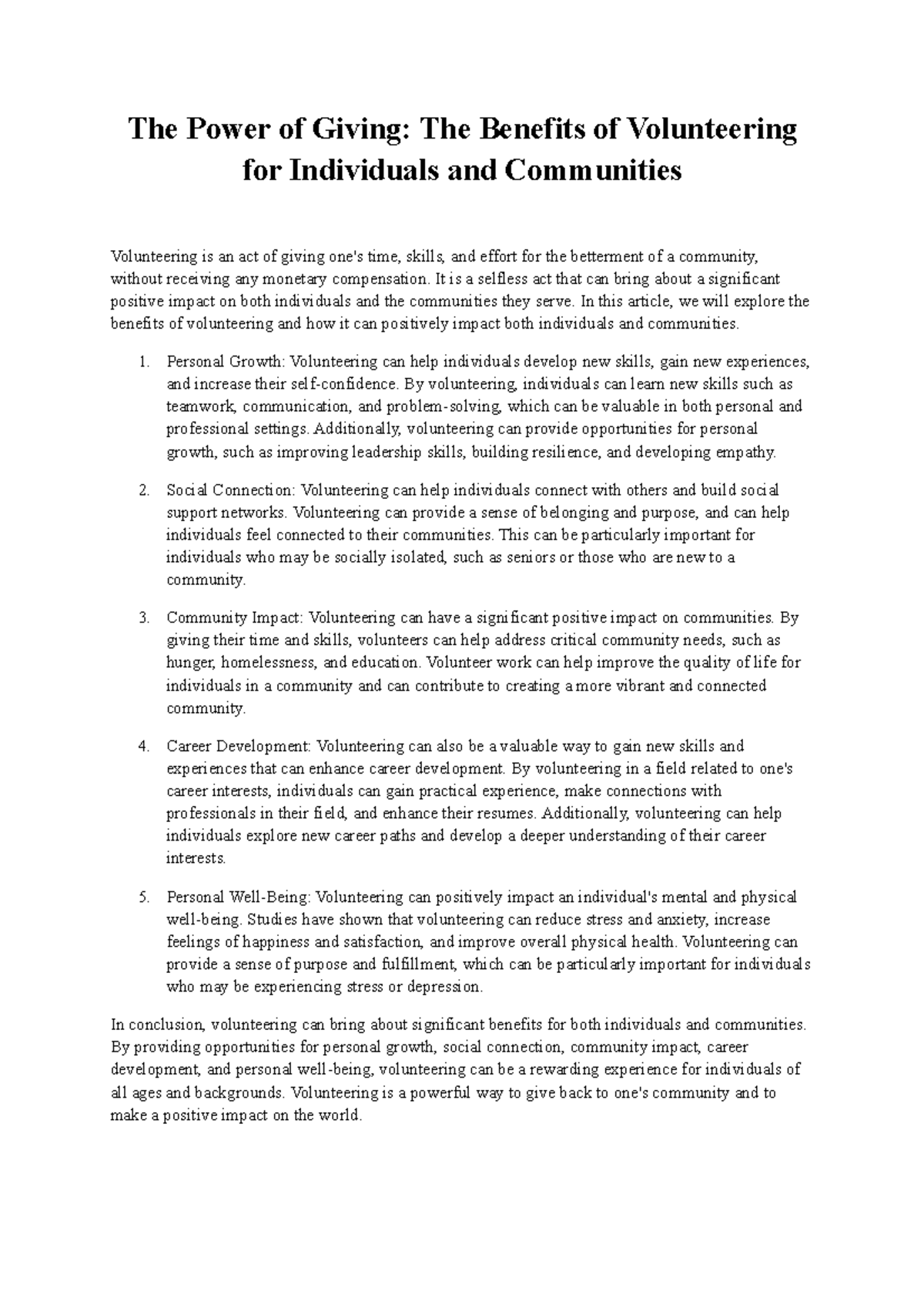 The Benefits of Volunteering for Individuals and Communities - The ...