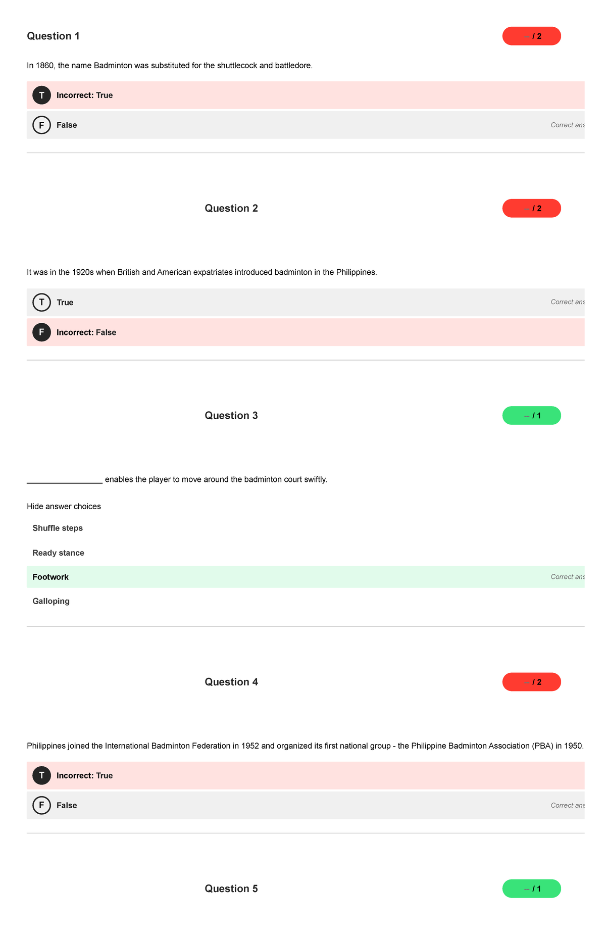 Multiple Choice Questions About Badminton