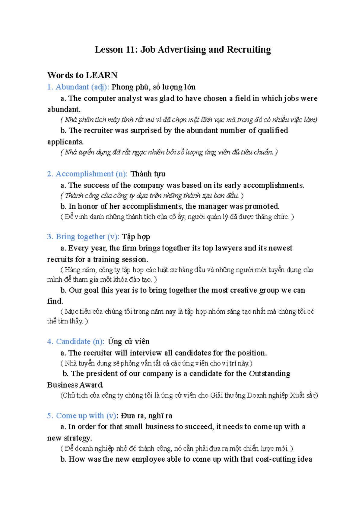 28 - Đặng Ngọc Phương - Lesson 11: Job Advertising and Recruiting Words ...