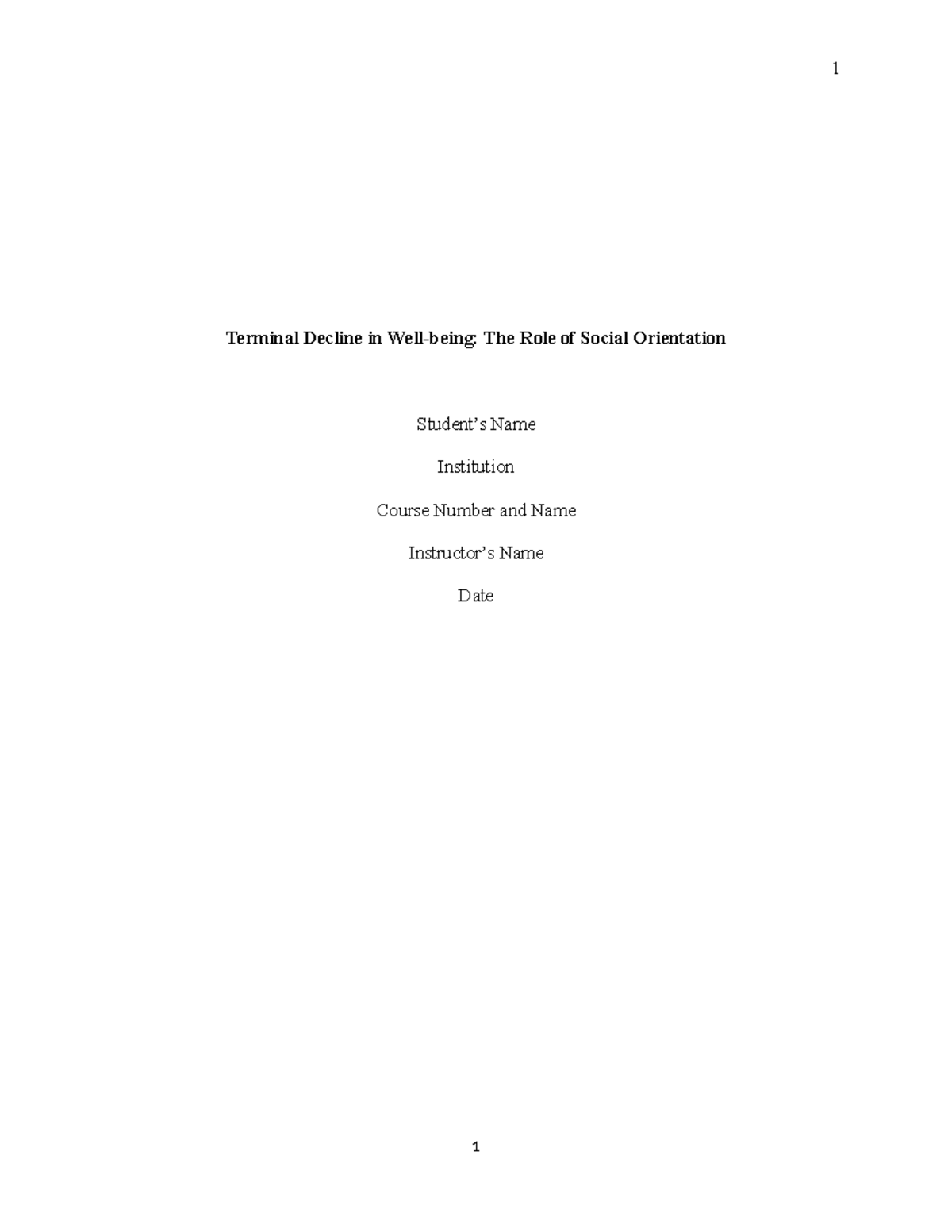 Terminal Decline in Well - Terminal Decline in Well-being: The Role of Social Orientation ...