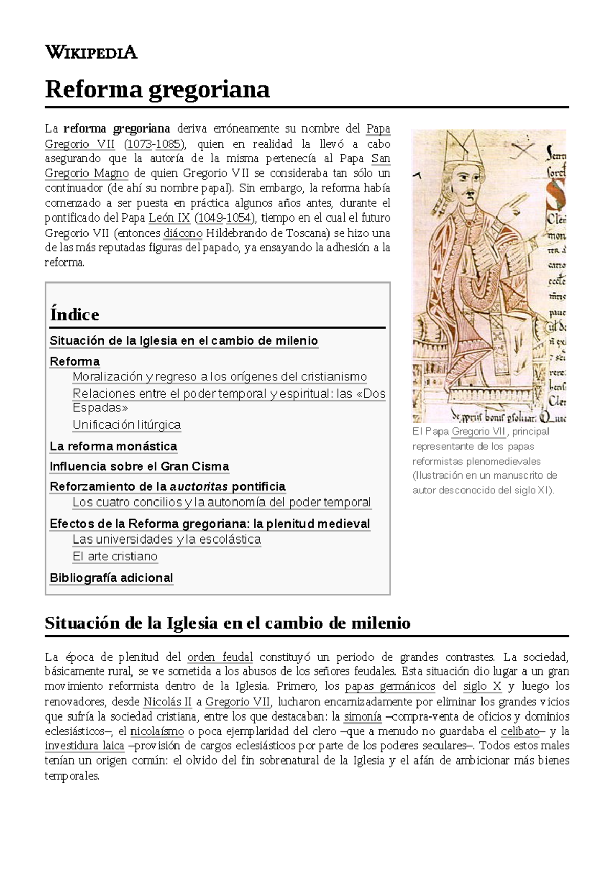 Reforma gregoriana - text - El Papa Gregorio VII, principal ...