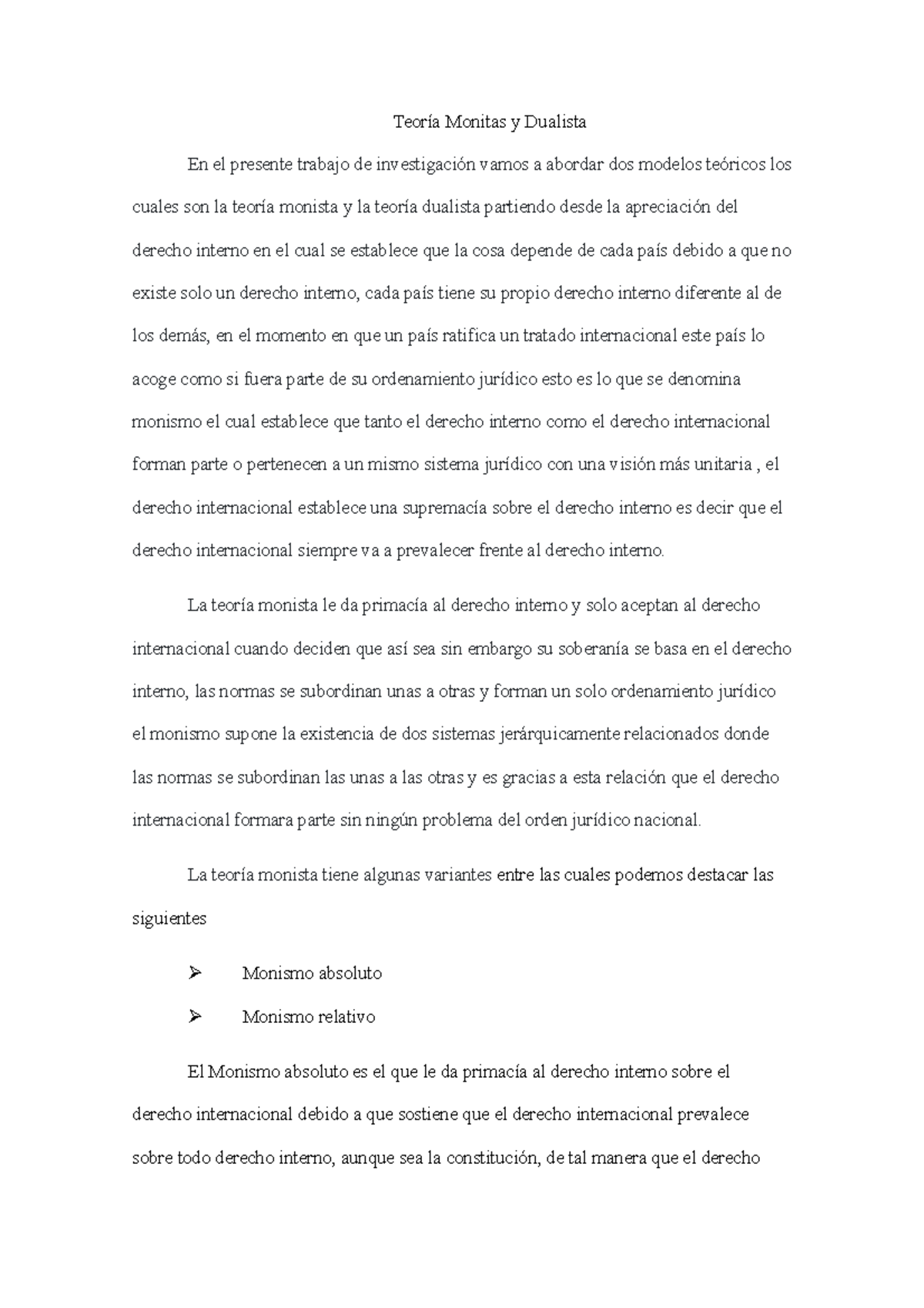 Teoria Monista y Dualista 4 pag - Teoría Monitas y Dualista En el ...