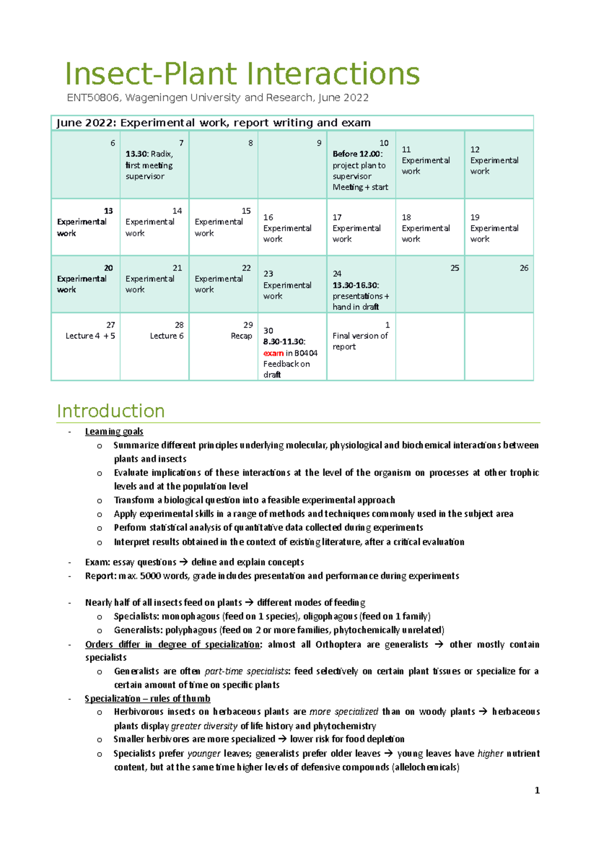 20220607 Insect-Plant Interactions - Insect-Plant Interactions ENT50806 ...