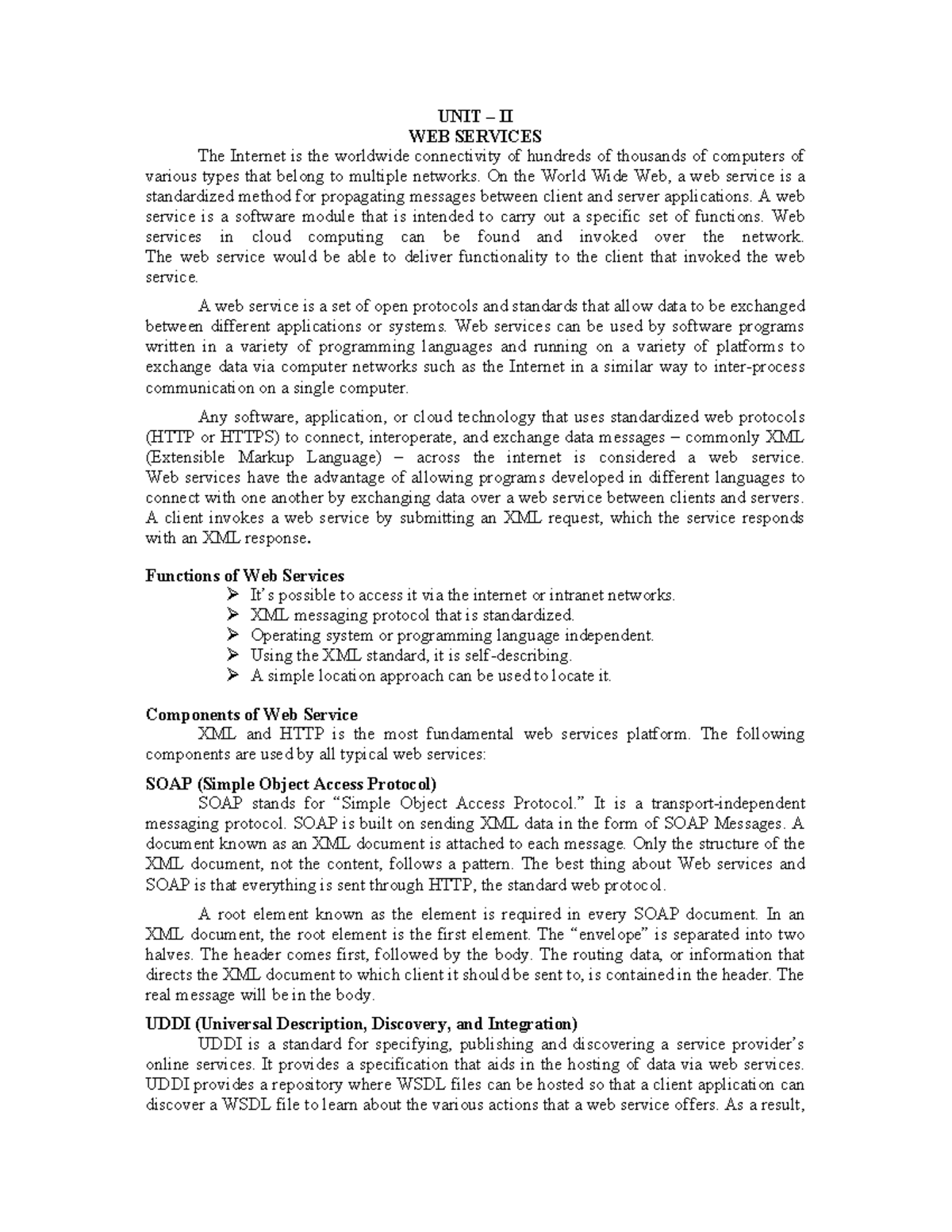 SW Unit-2-1 - Summary Cse (ai & ml) - UNIT – II WEB SERVICES The ...