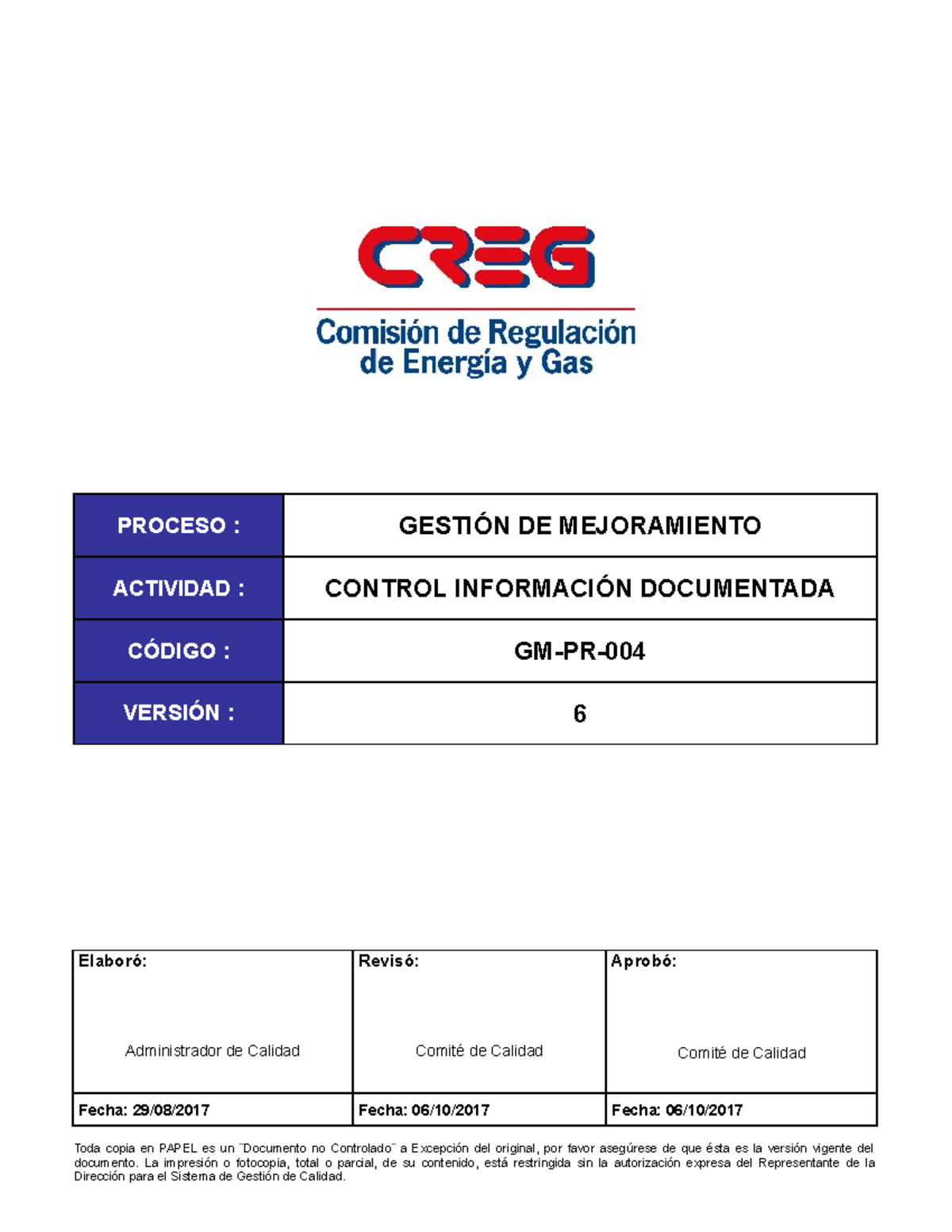 Ejemplo de control de la información documentos para el control de ...