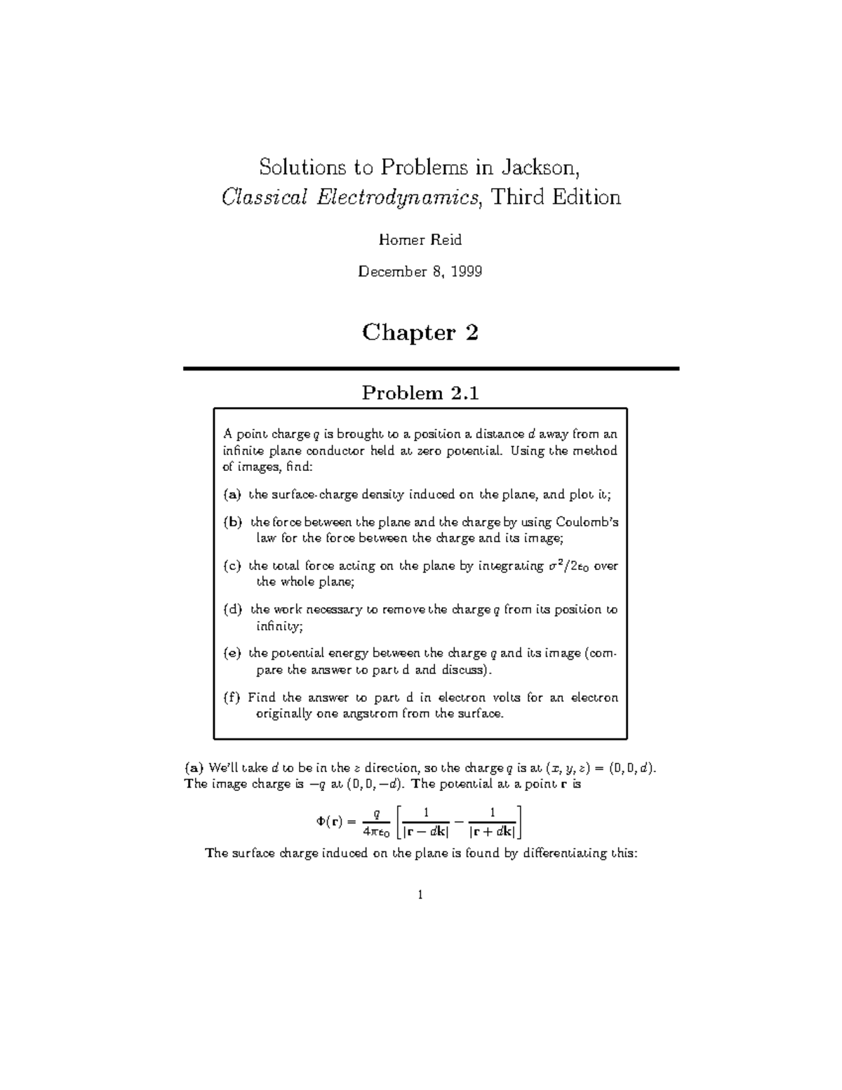 Solved Problems of Jacksons Electrodynamics 01 - Solutions to Problems in Jackson, Classical ...