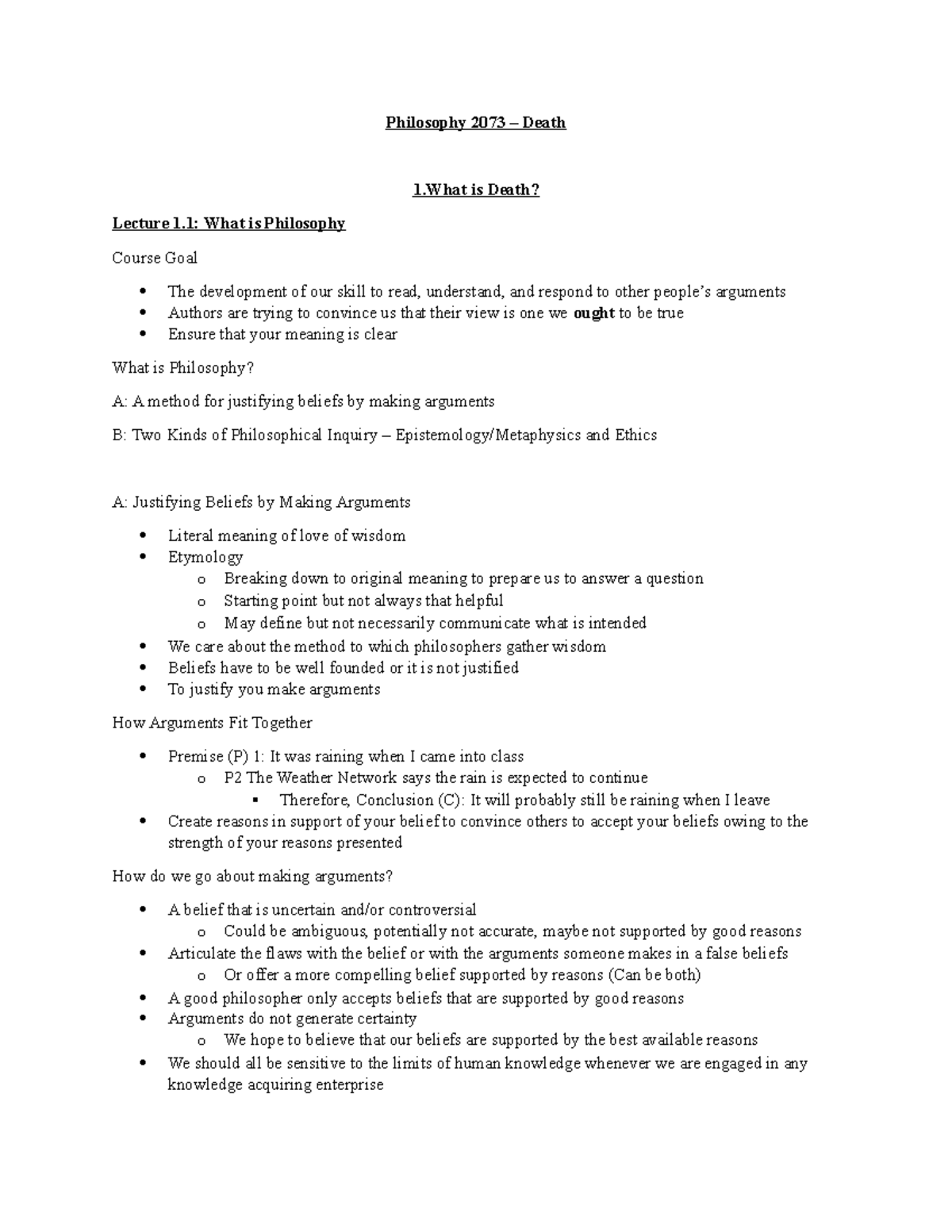 Philosophy 2073 - Death - Philosophy 2073 – Death 1 is Death? Lecture 1 ...