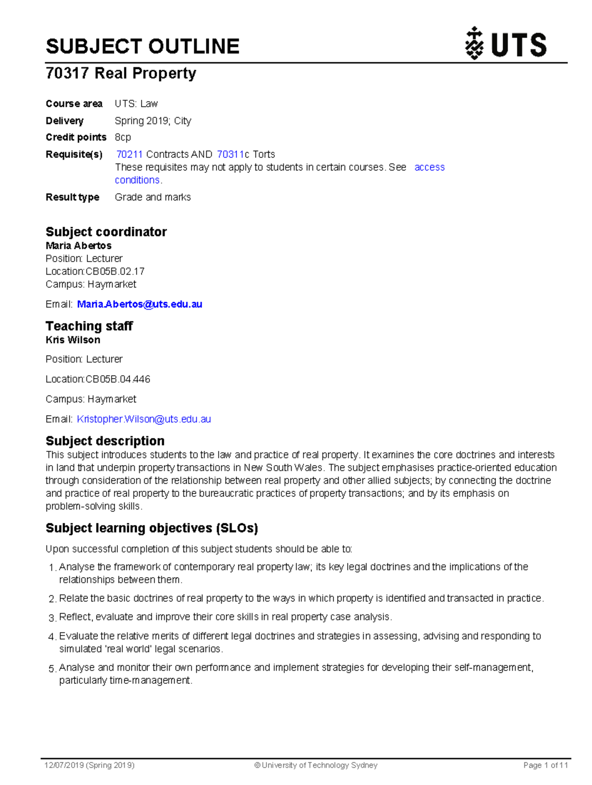 Real Property Subject Outline - SUBJECT OUTLINE 70317 Real Property ...