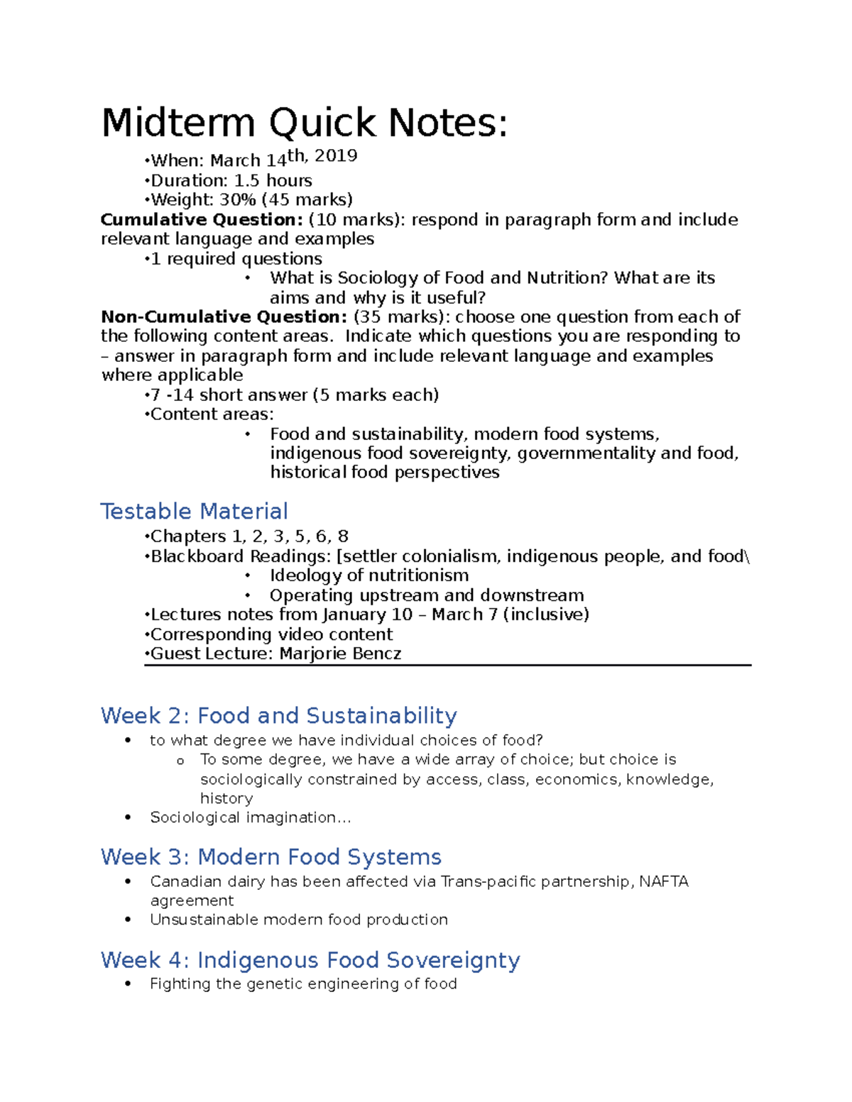 Soci 403 midterm notes - Midterm Quick Notes: When: March 14th, 2019 ...