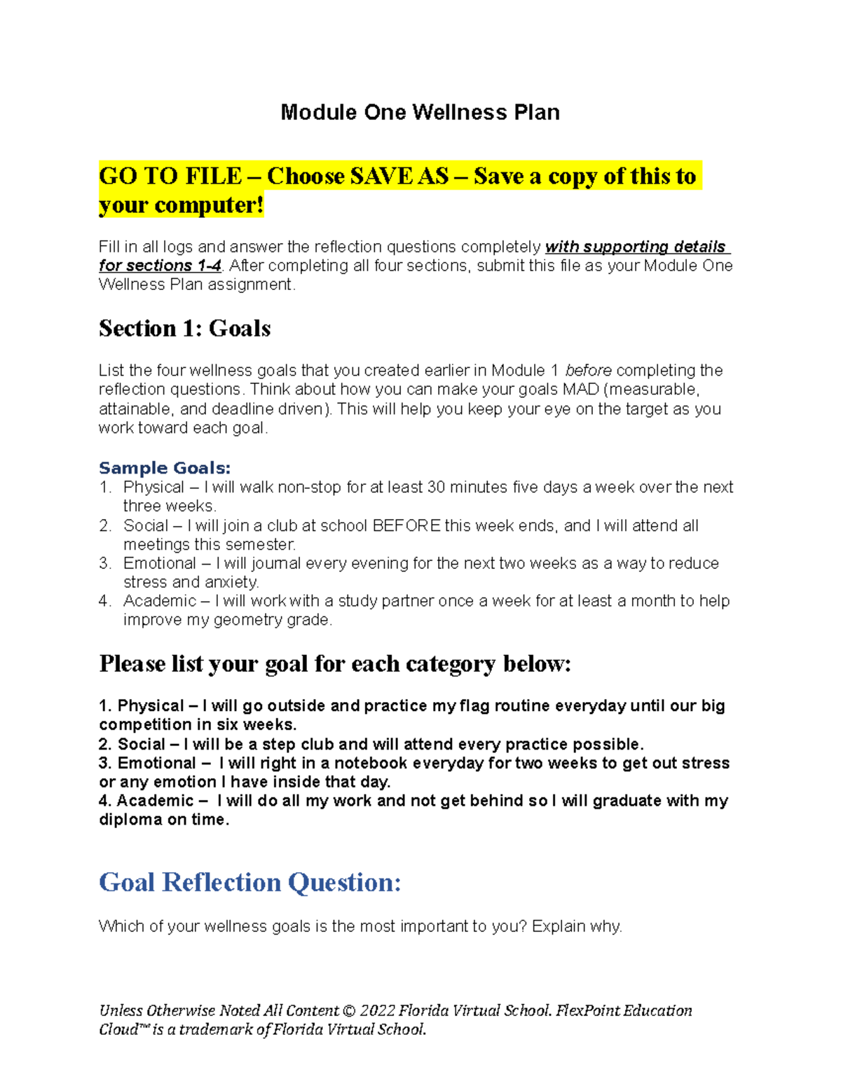 Module one wellness plan - Module One Wellness Plan GO TO FILE – Choose ...
