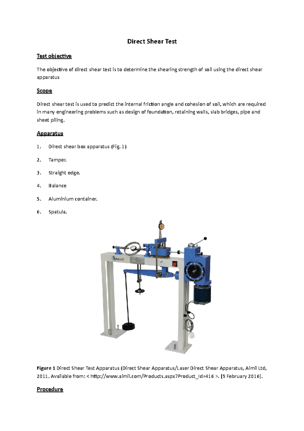 Direct Shear Test Report () - Direct Shear Test Test objective The ...
