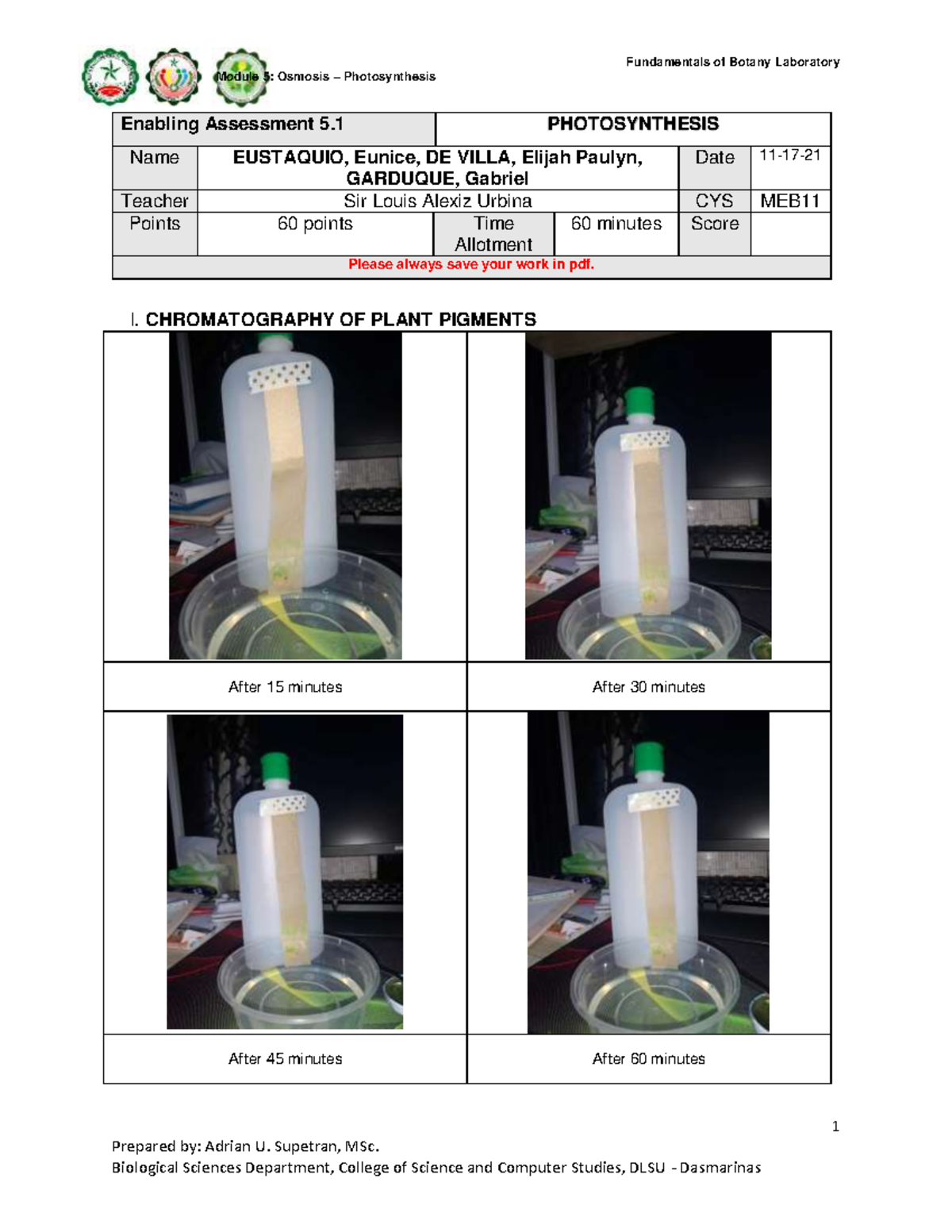 Botany Lab - Photosynthesis - Module 5: Osmosis – Photosynthesis 1 ...
