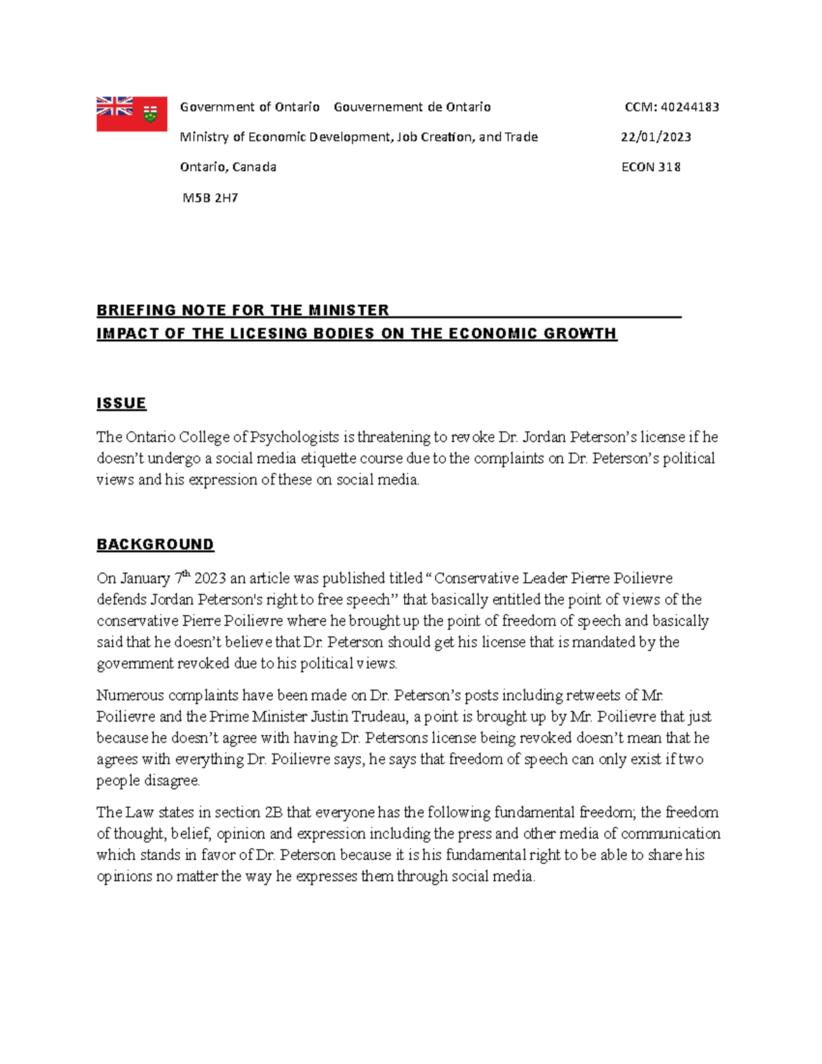 Briefing Notes 35e2e927e2916f9782c88ab0b28ec1b7 - Government of Ontario ...