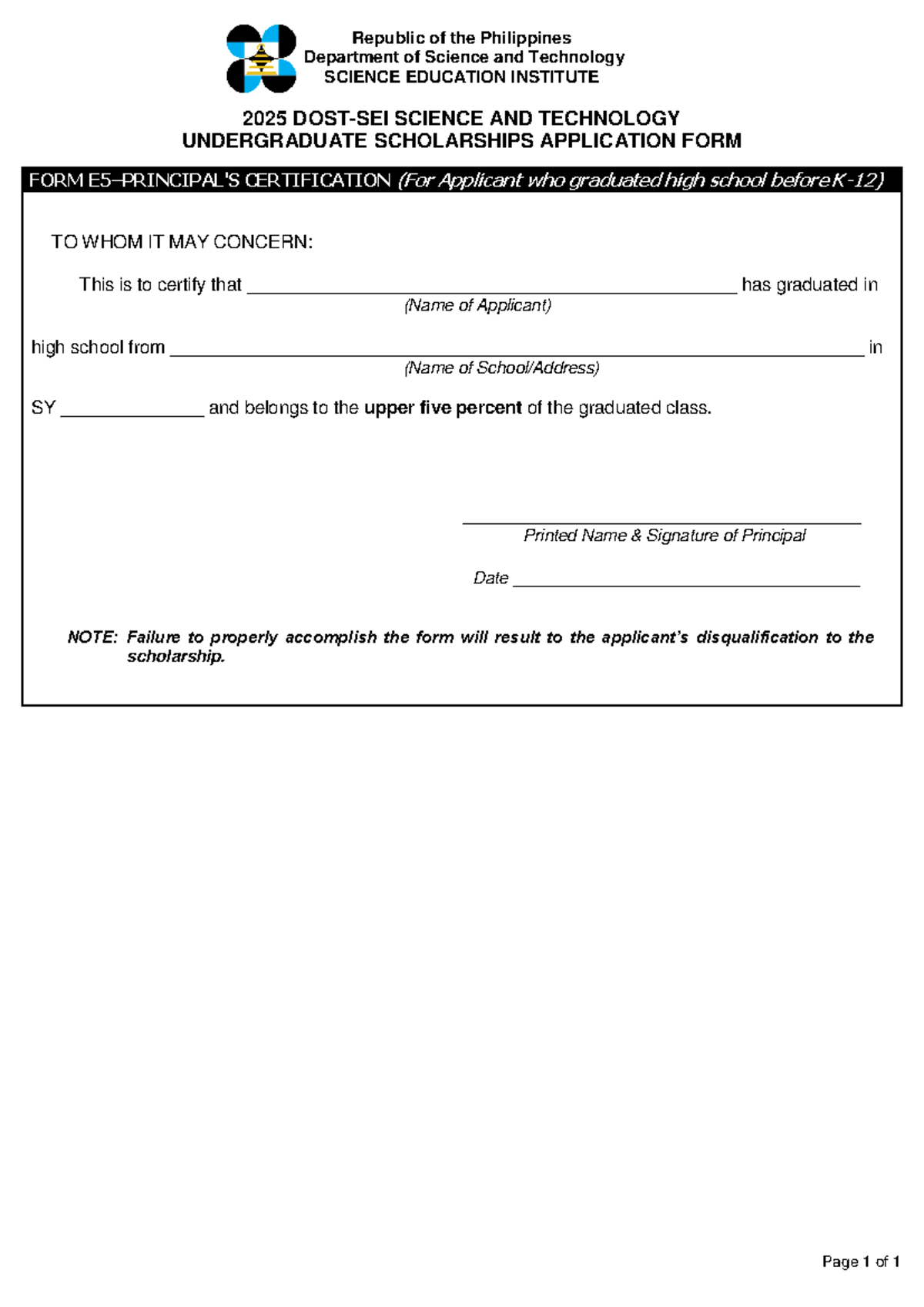 2025 Form E5-Final - Ueuqhshshs - Republic of the Philippines Department of Science and ...