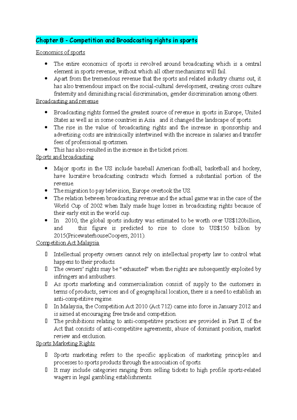 Chapter 8 Sports Marketing and Broadcasting - Chapter 8 - Competition ...