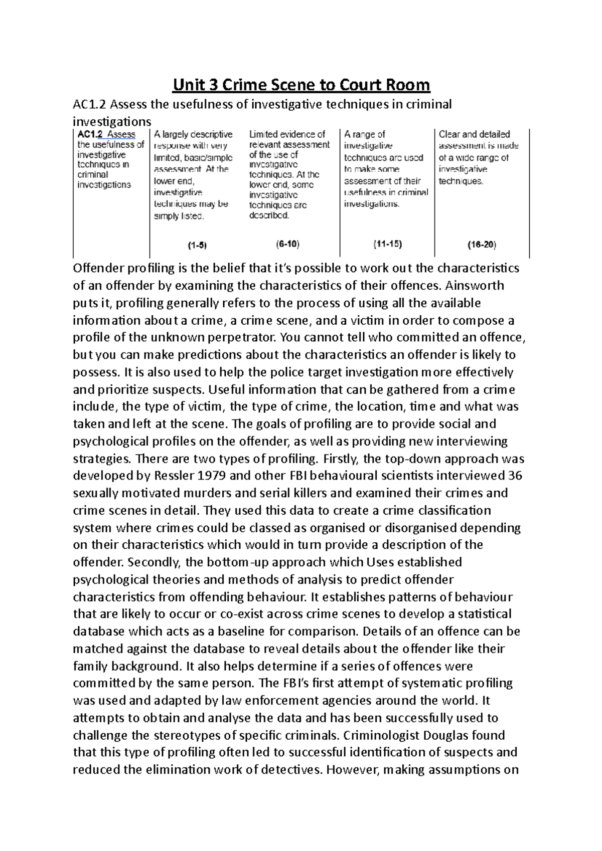 Unit 3 AC1 - dsada - Unit 3 Crime Scene to Court Room AC1 Assess the ...