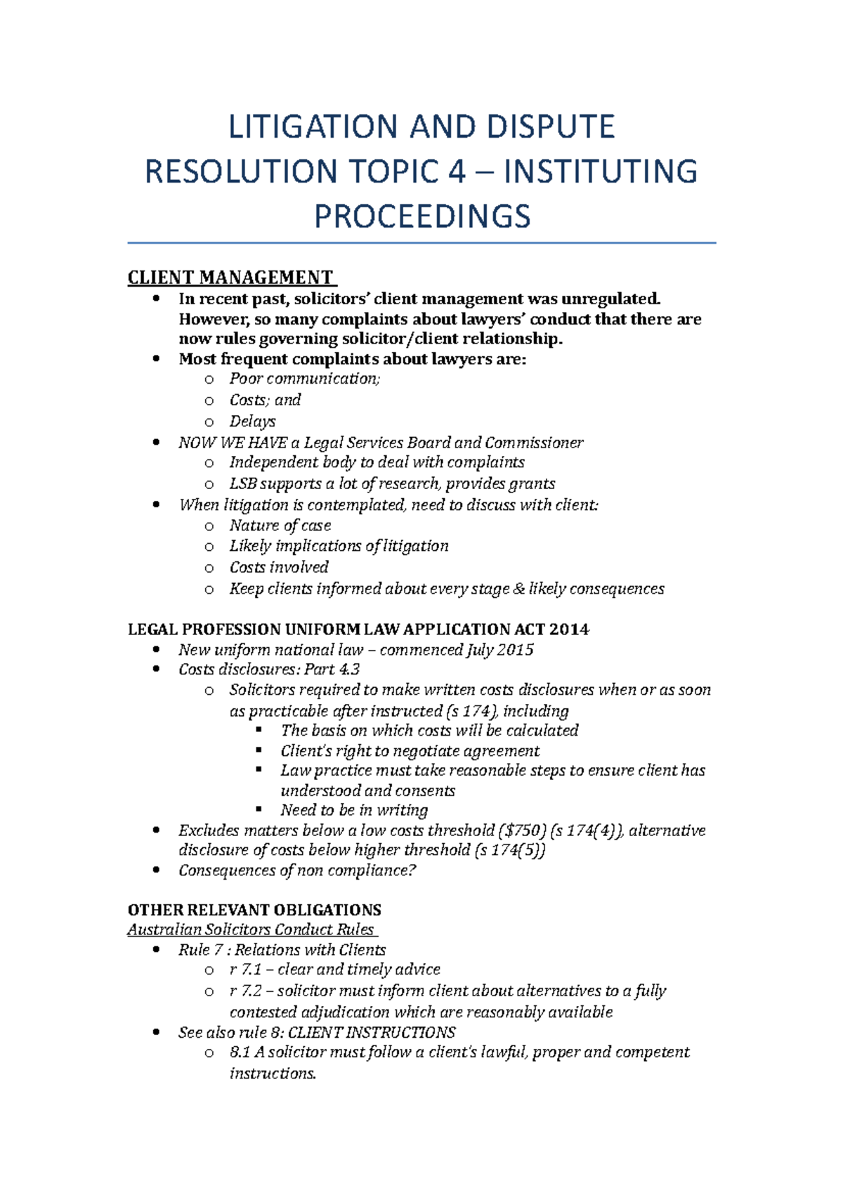 Litigation AND Dispute Resolution Topic 4 Instituting Proceedings ...