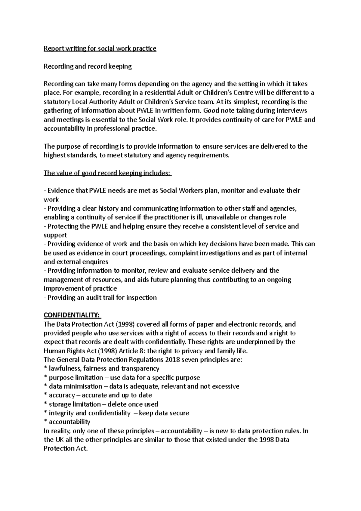 2 Report writing for social work practice - For example, recording in a ...