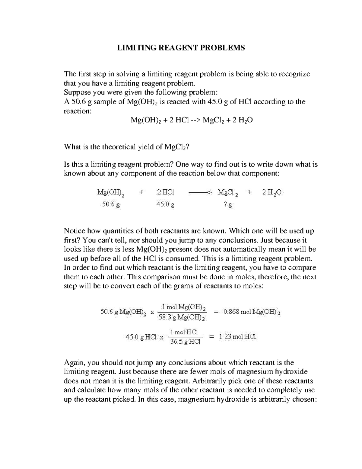inorganic chemistry - LIMITING REAGENT PROBLEMS The first step in ...
