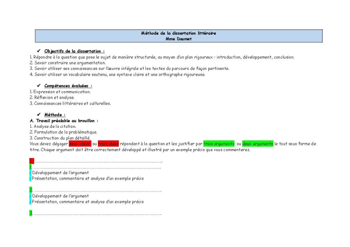 Methode de la dissertation litteraire - Méthode de la dissertation ...