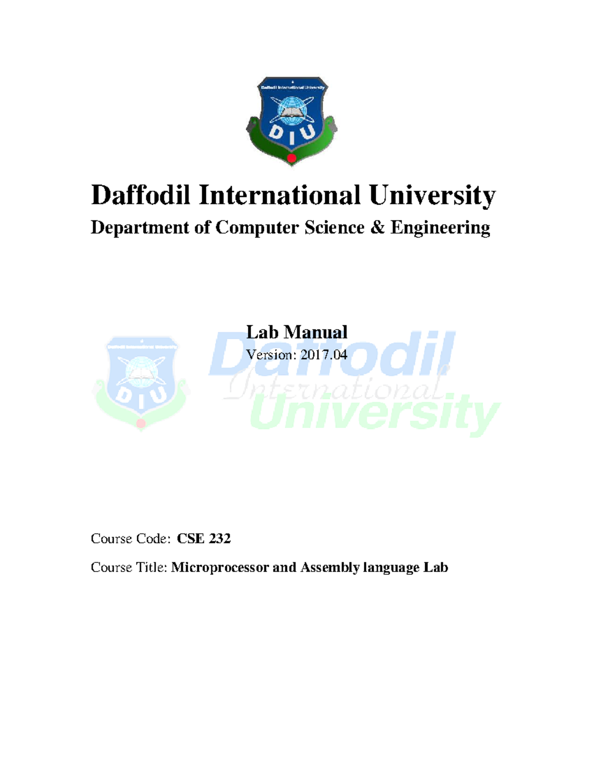 CSE-232 LAB Manual - Daffodil International University Department of Computer Science & - Studocu