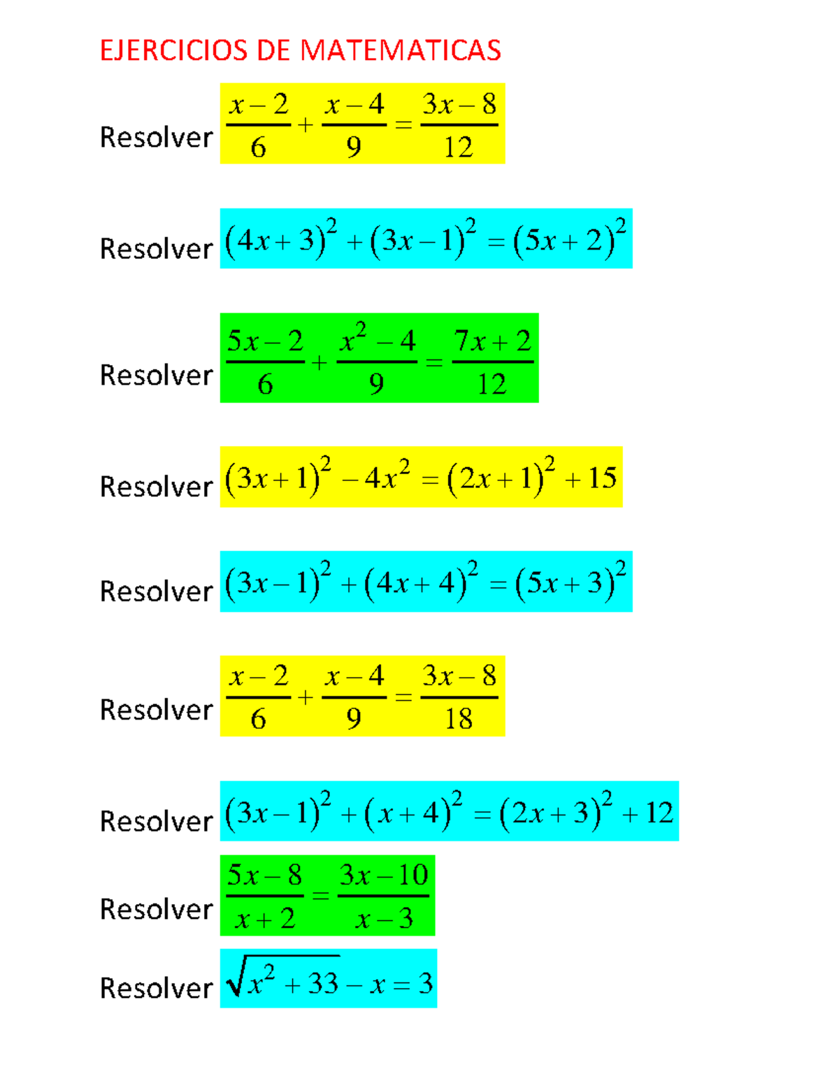 Ecuaciones Propuestos - Warning: TT: undefined function: 32 EJERCICIOS DE MATEMATICAS Resolver 2 ...