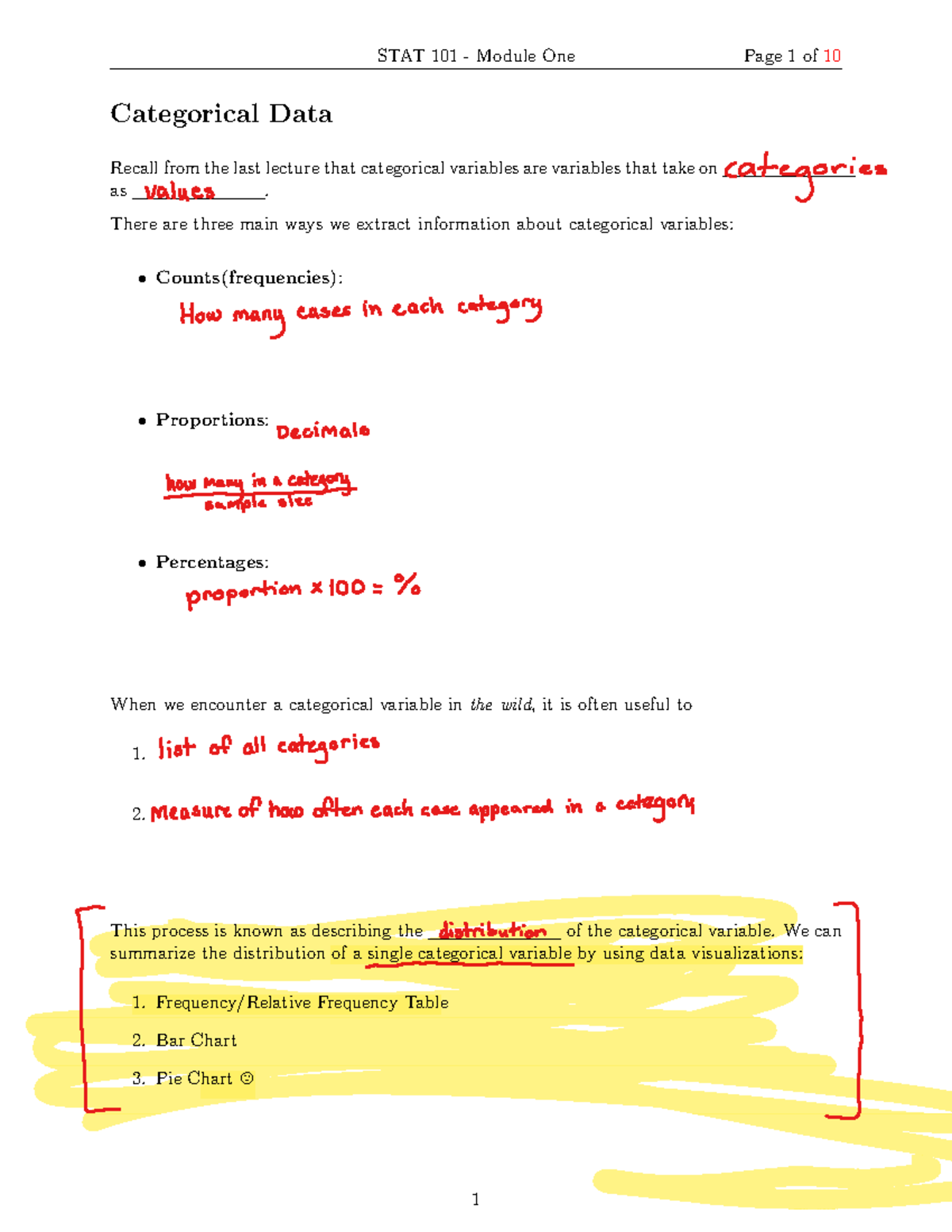 L2 Notes: Categorical Data - Categorical Data Recall from the last ...