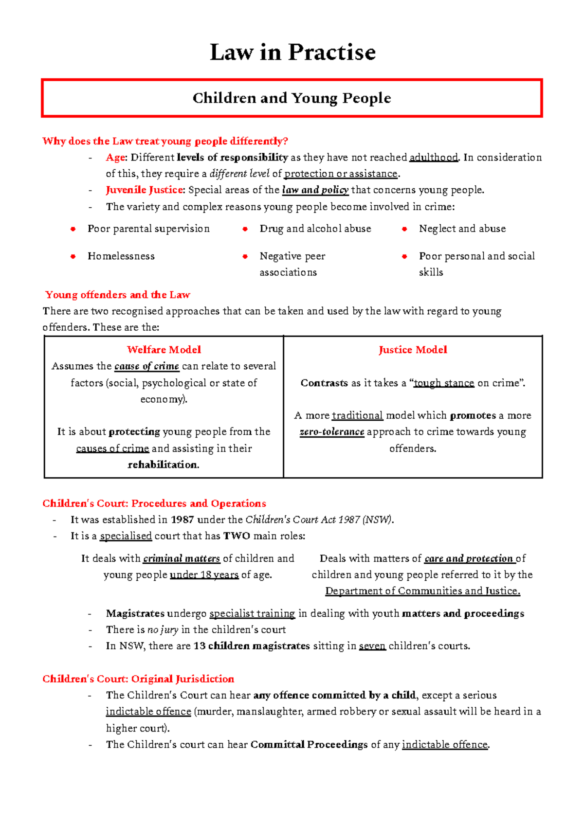 Topic 3 - Law in Practise - Children and Young People Why does the Law ...