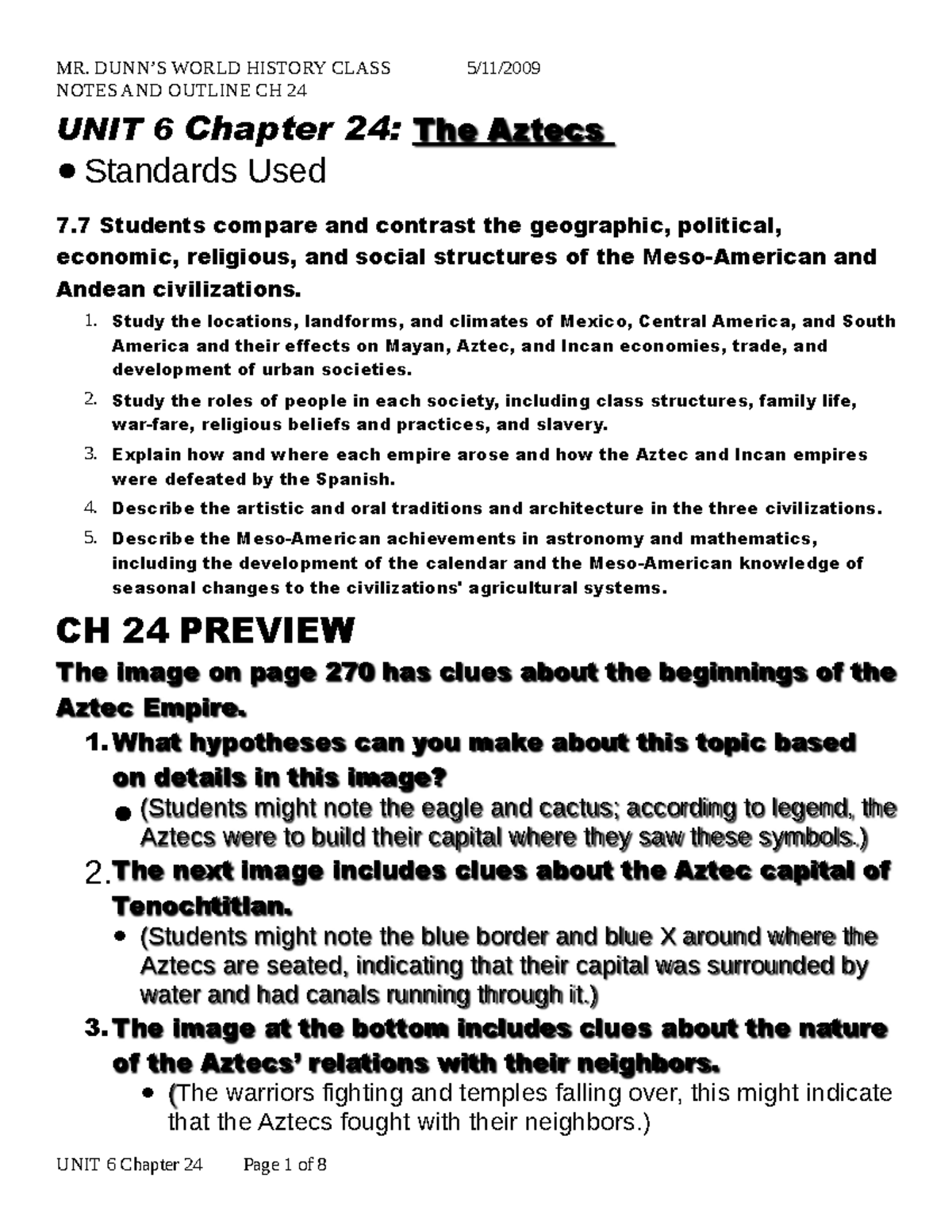 UNIT 6 Chapter 24 - NOTES AND OUTLINE CH 2 4 UNIT 6 Chapter 24 : The ...