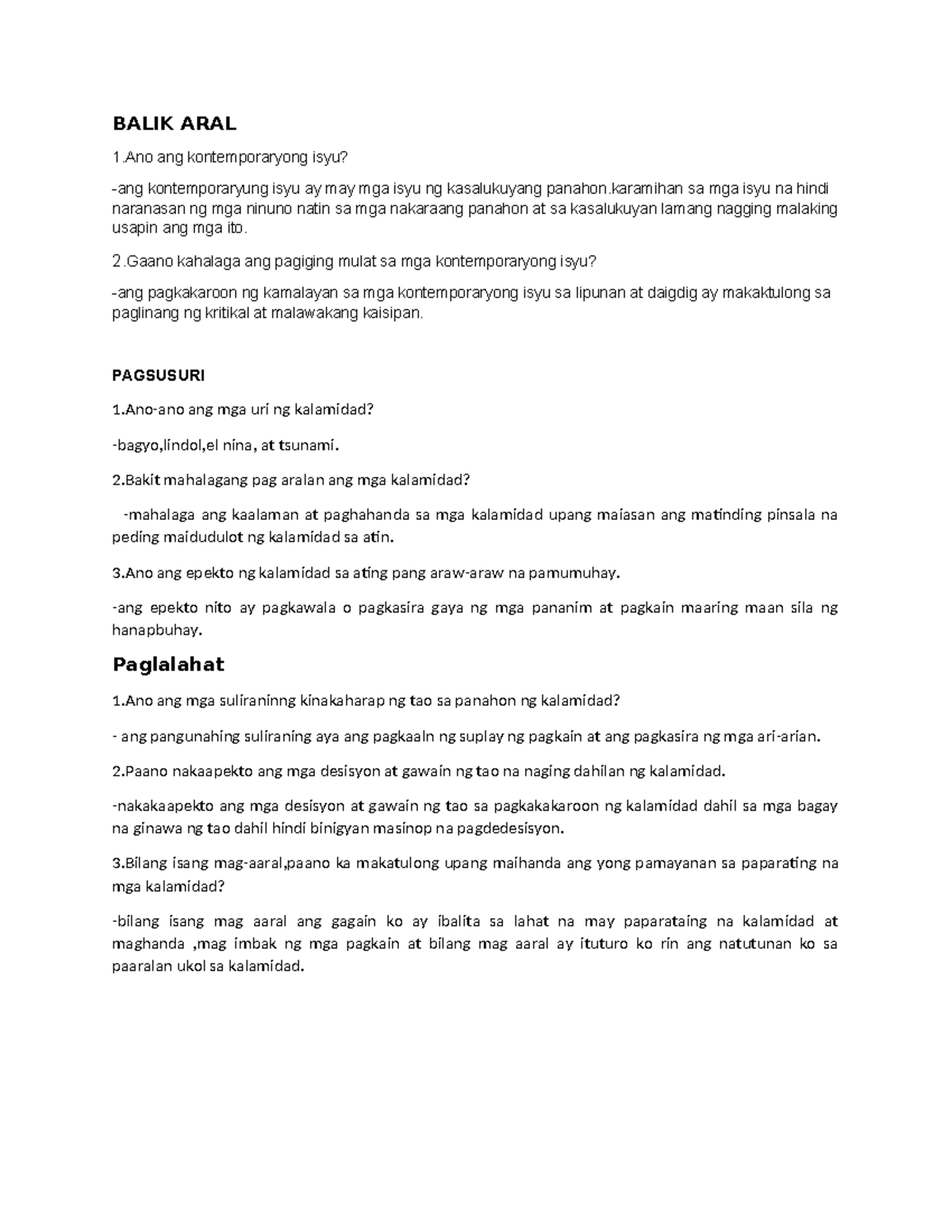 Balik ARAL - essays - BALIK ARAL 1 ang kontemporaryong isyu? -ang ...