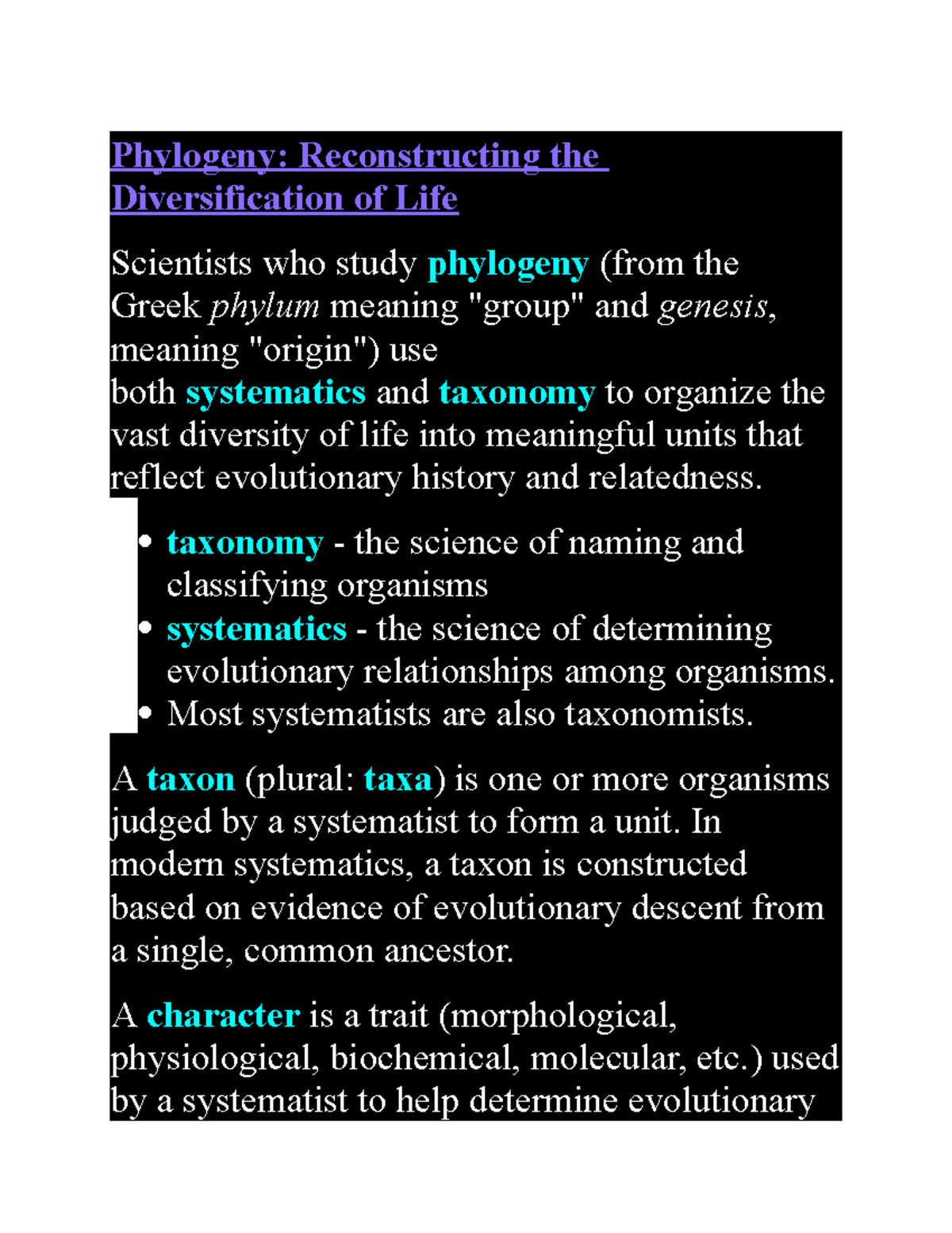 Lecture 11 - The Tree of Life Systematics and Taxonomy (Chapter 26 ...