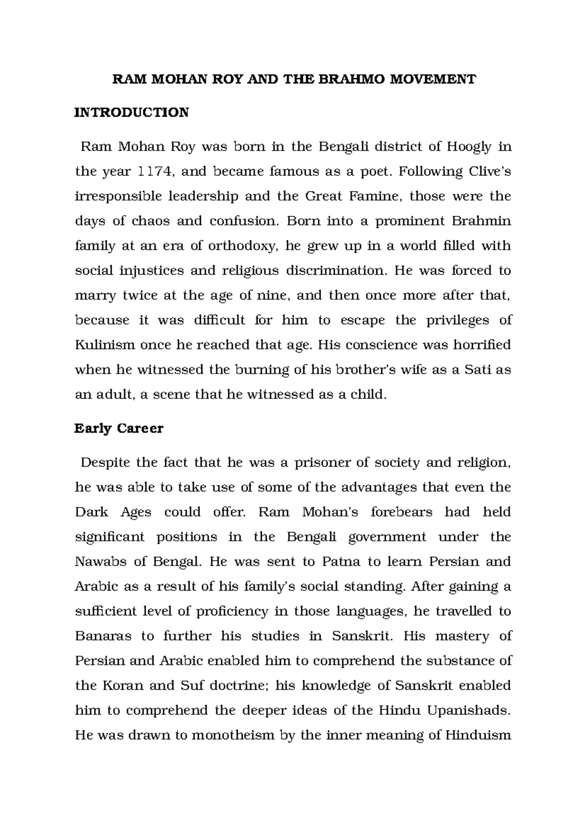 RAM Mohan ROY AND THE Brahmo Movement - RAM MOHAN ROY AND THE BRAHMO ...
