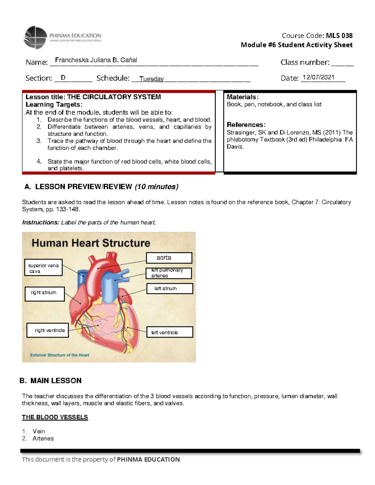 PMLS 2 SAS Module 6 - Course Code: MLS 038 Module #6 Student Activity Sheet Name: - Studocu