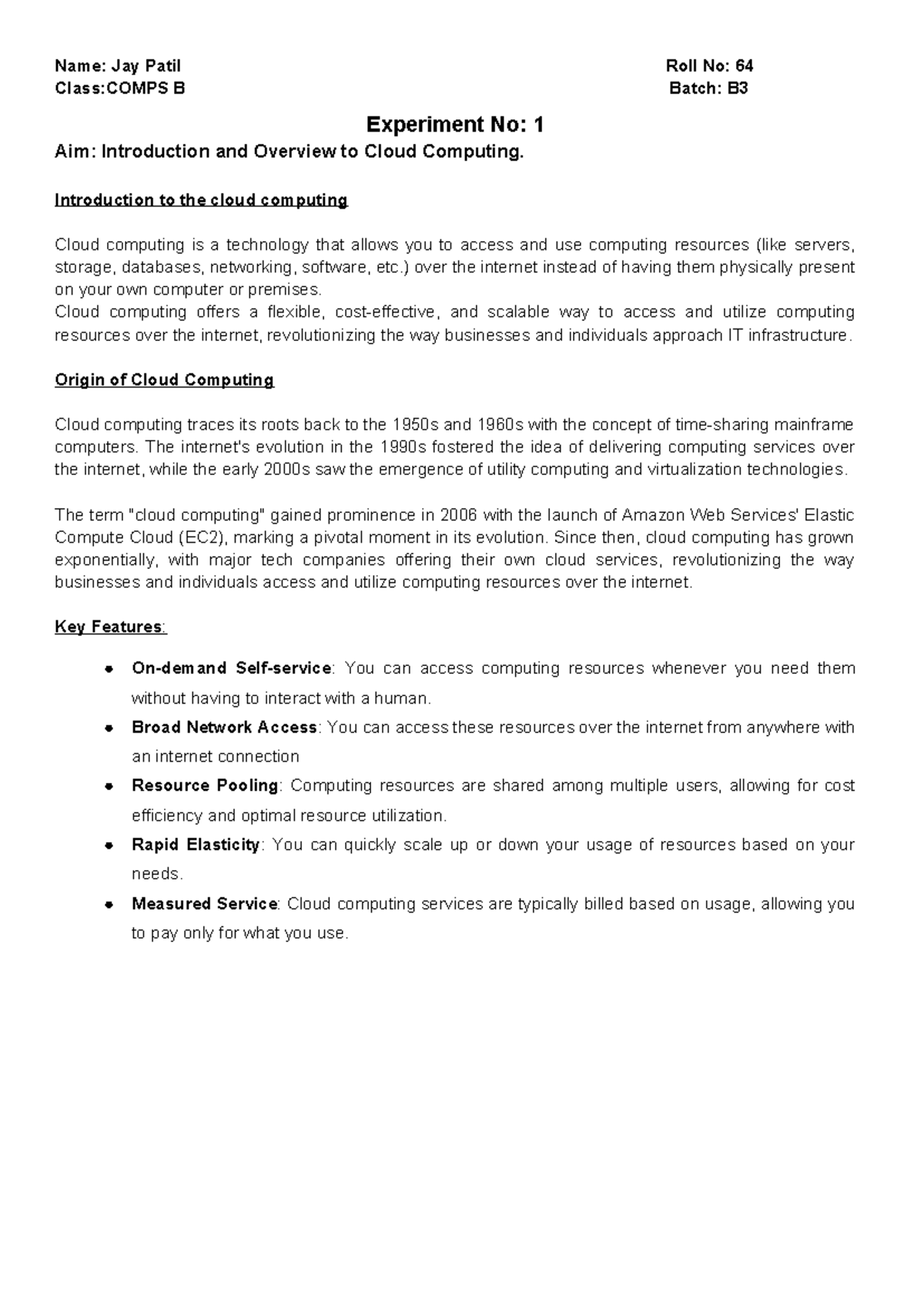 Experiment 1 - Introduction and overview of Cloud Computing - Class ...