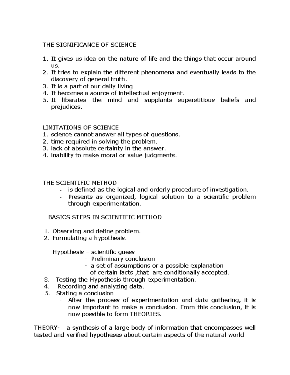 Significance STS - THE SIGNIFICANCE OF SCIENCE It gives us idea on the ...