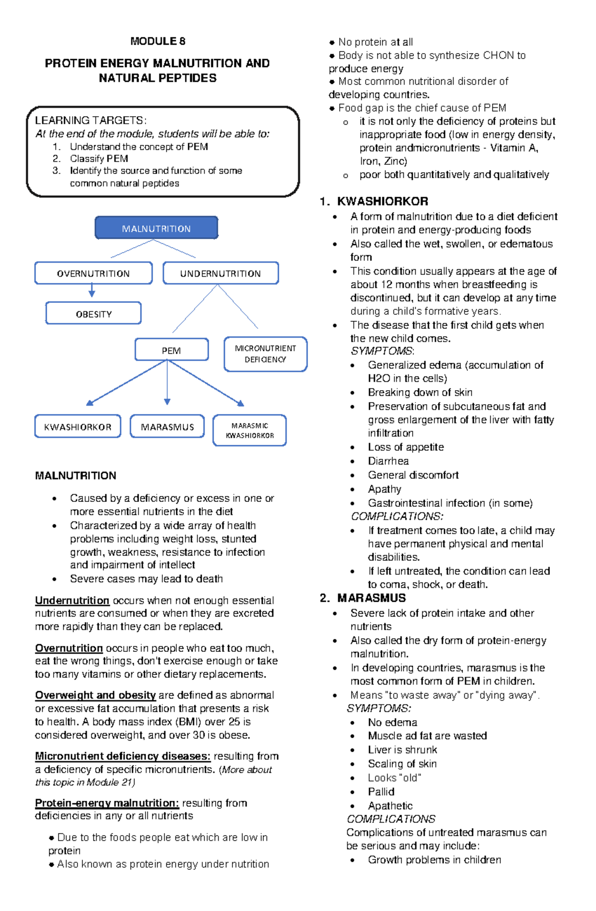 Module-8 - reviewer - MODULE 8 PROTEIN ENERGY MALNUTRITION AND NATURAL ...