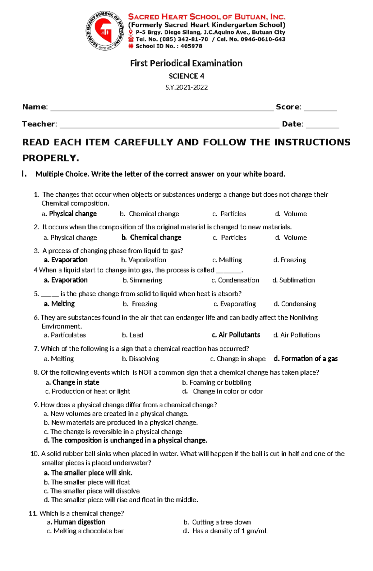 1st periodical in Science 4 - First Periodical Examination SCIENCE 4 S ...
