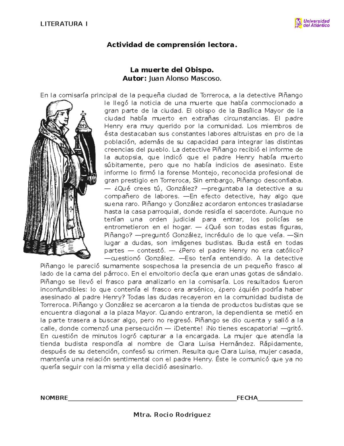 La Muerte Del Obispo Lectura De Redaccion Actividad De Comprensión
