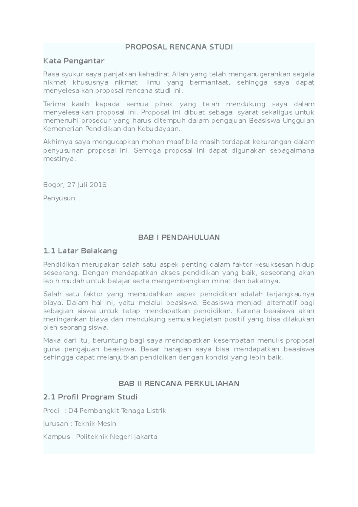 Proposal rencana studi utk BU - PROPOSAL RENCANA STUDI Kata Pengantar ...