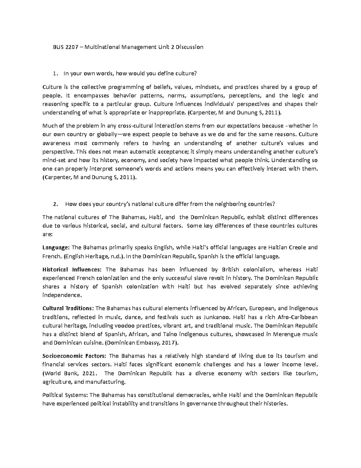 BUS 2207 - Assignment Bus 2207 - BUS 2207 – Multinational Management ...