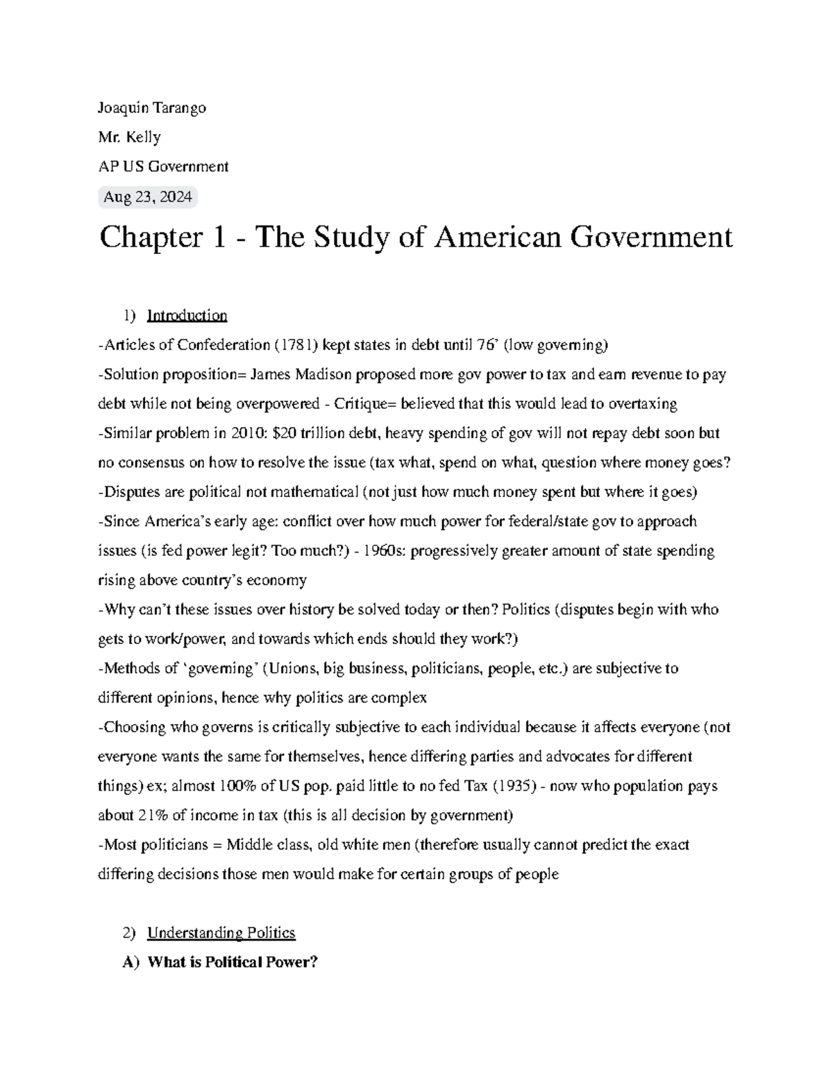 ap gov 2 outline - Joaquin Tarango Mr. Kelly AP US Government Aug 23 ...