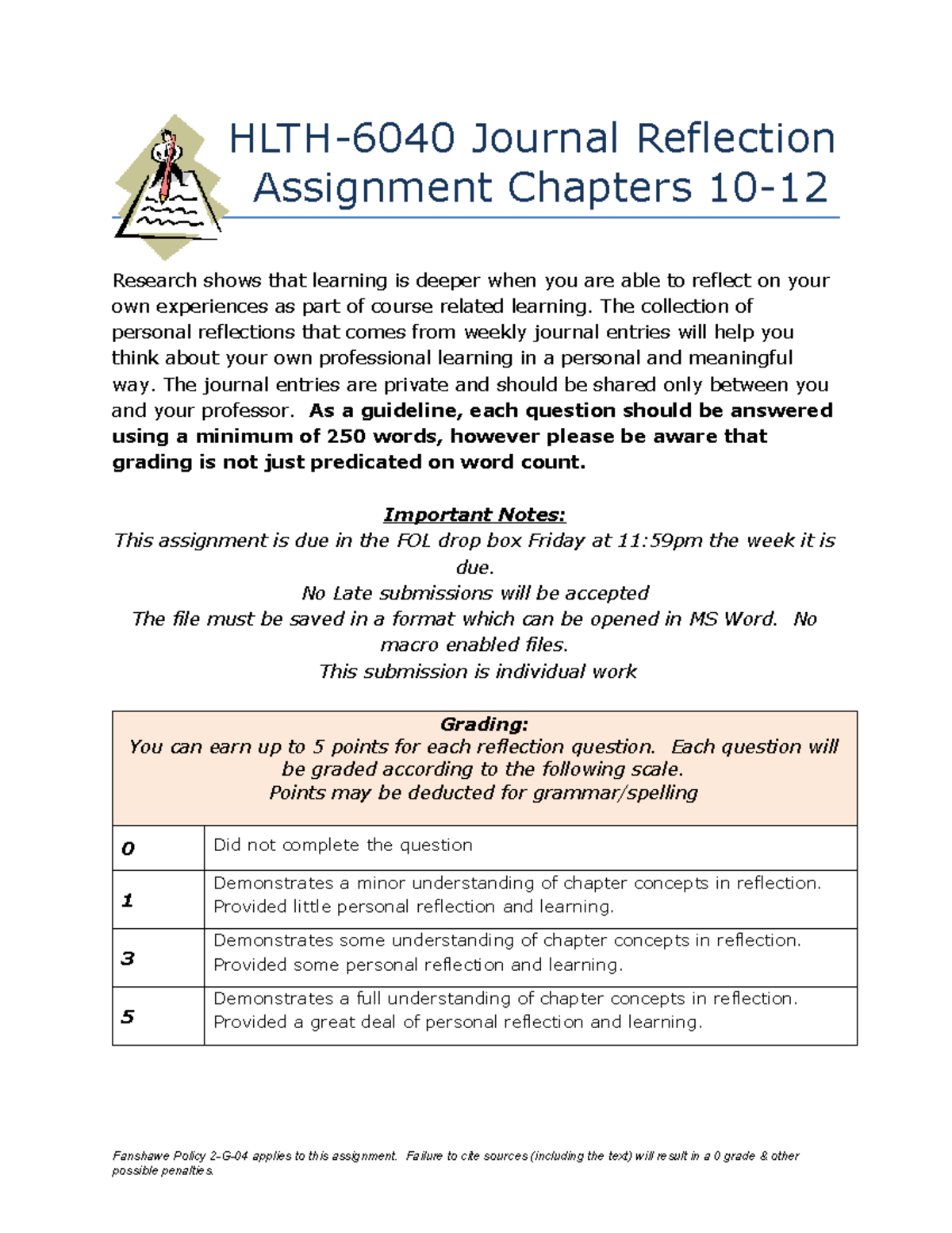 Chapters 10-12 Journal Reflection Submission - HLTH-6040 Journal ...