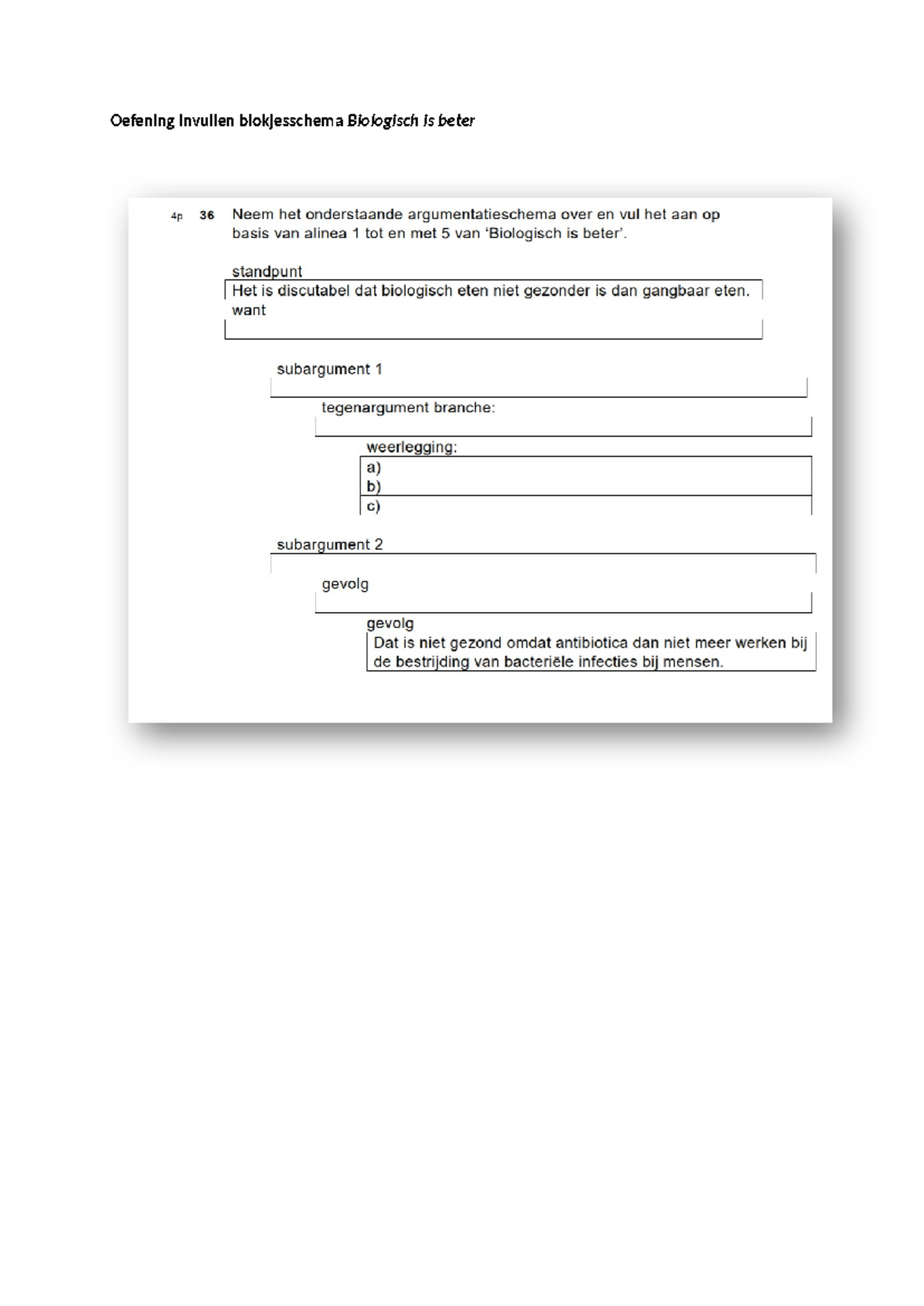 Argumentatiestructuren - Oefening invullen blokjesschema Biologisch is ...